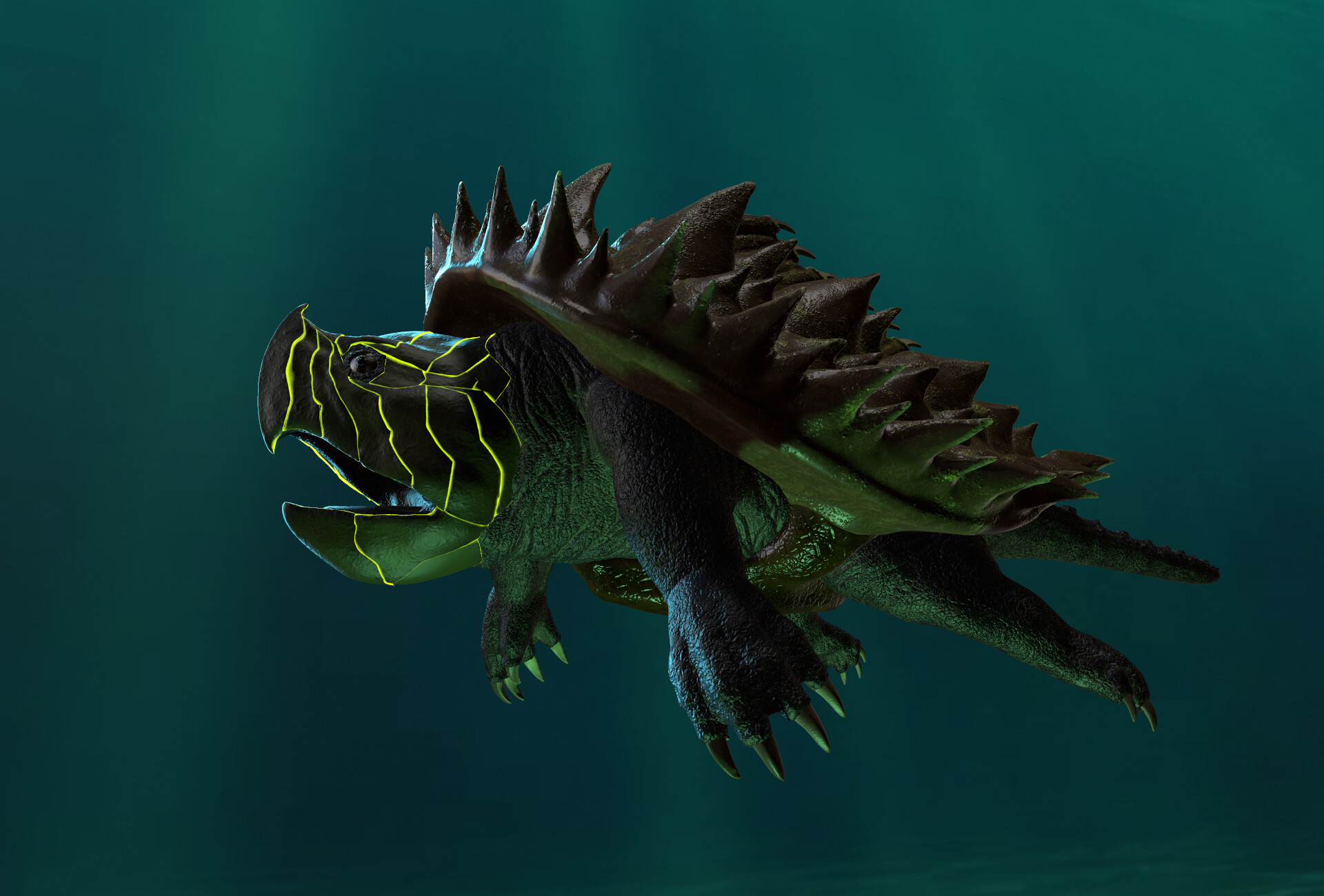 ArtStation - Fantastic Creature - Snapping Neon Turtle