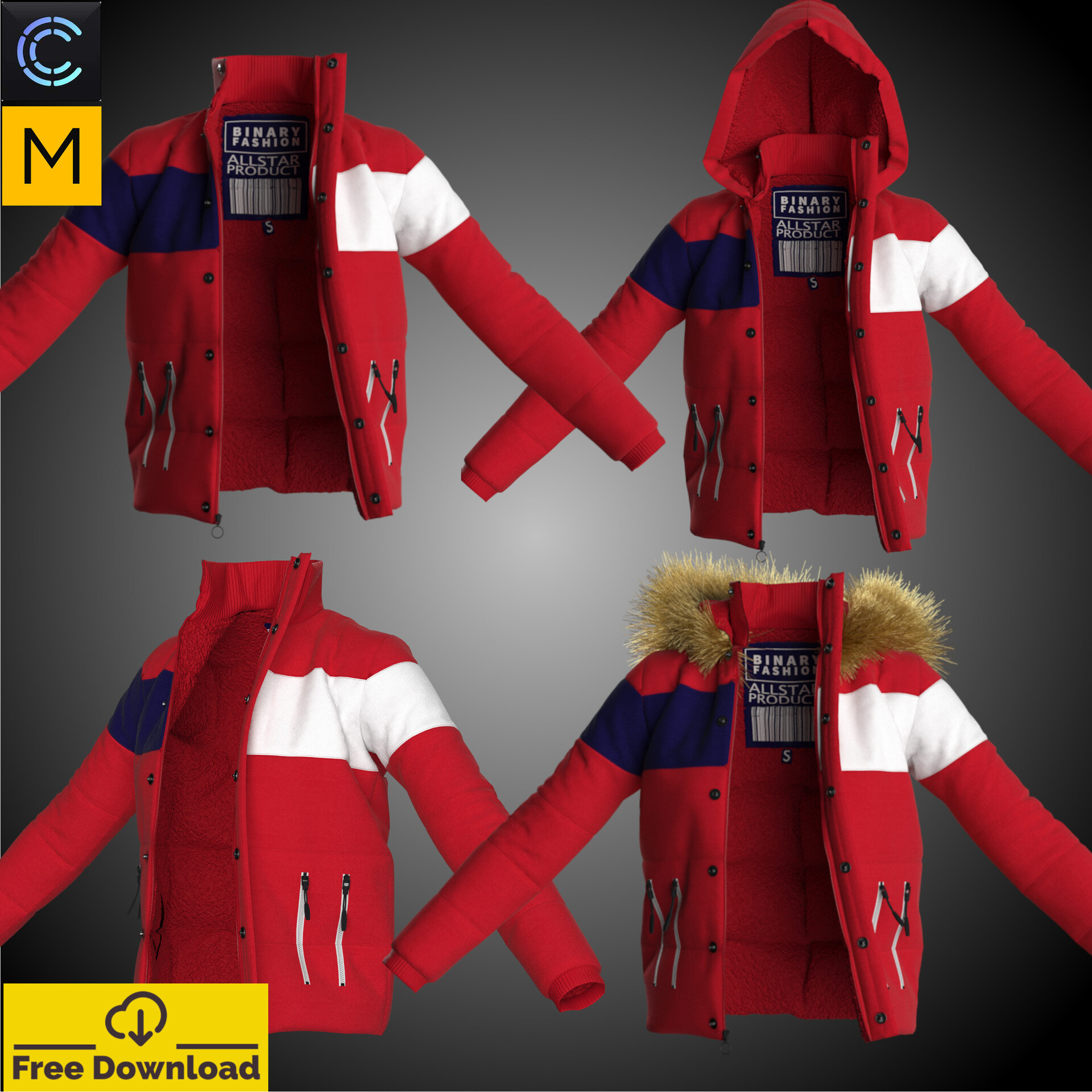 ArtStation - Free Outdoor Jacket with fur and standard hood options | CLO