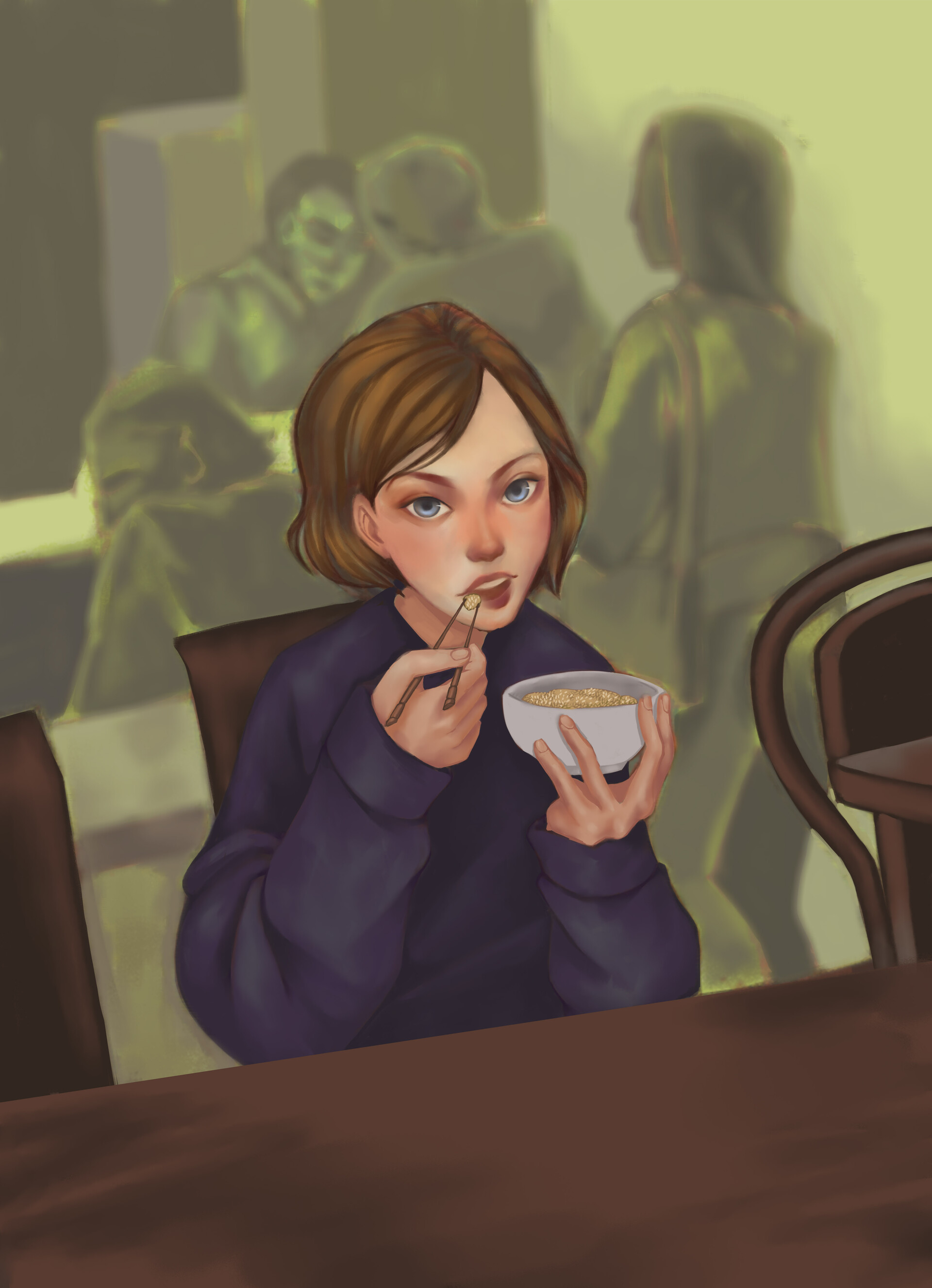 ArtStation - Girl eating rice