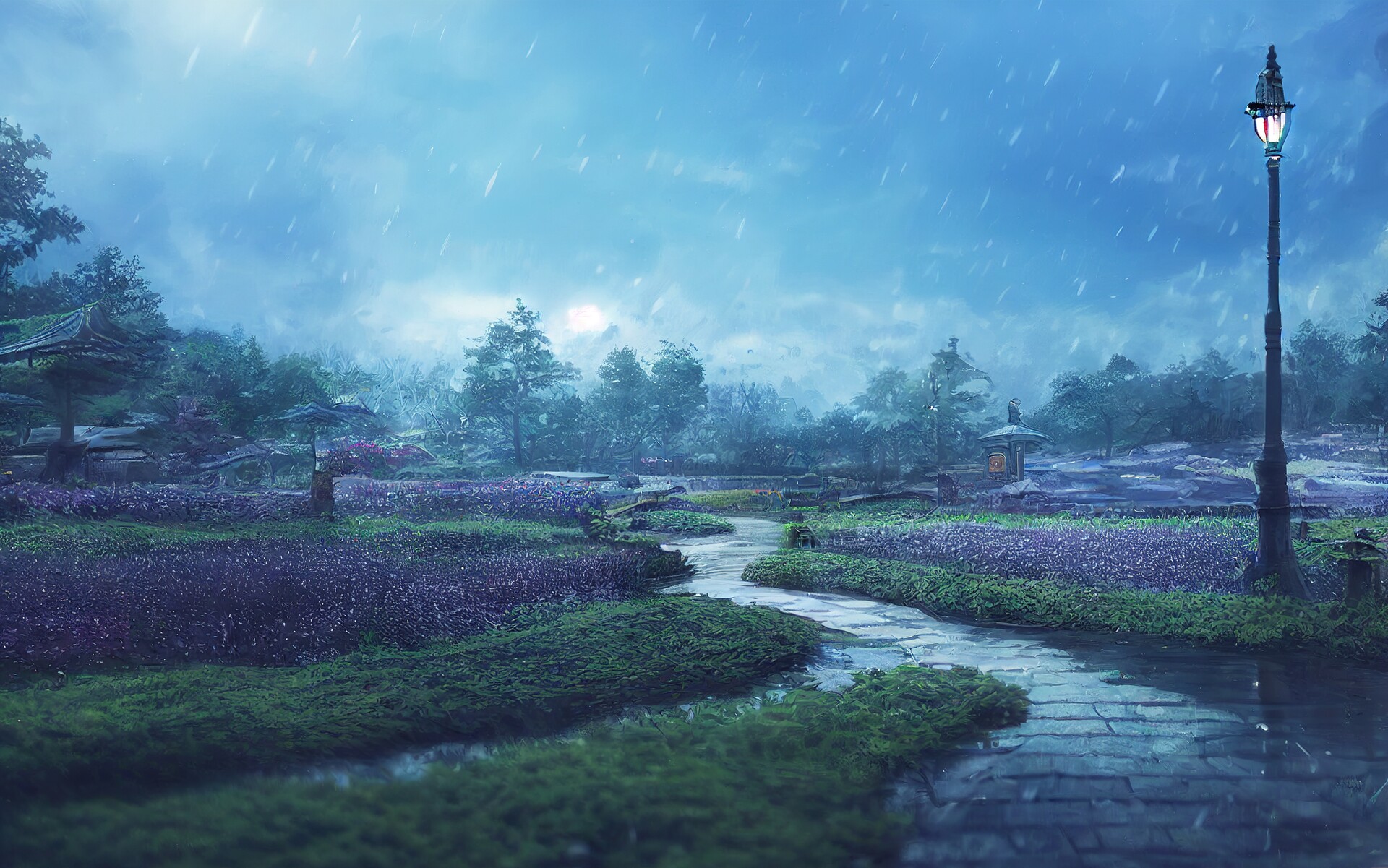 ArtStation - Park during rain
