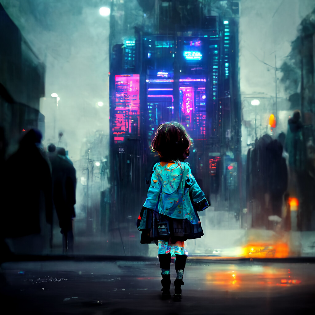 ArtStation - girl standing in crowd sci-fi theme