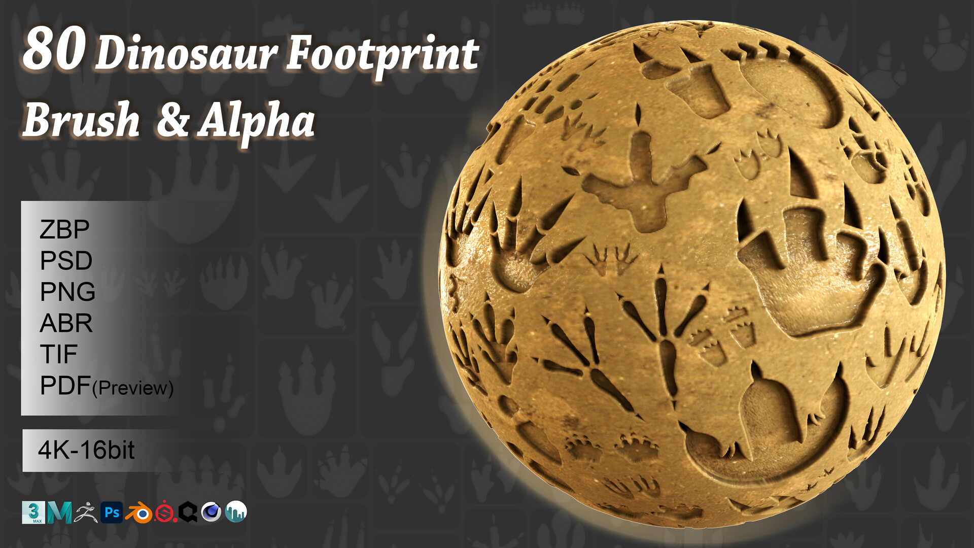 ArtStation - 80 Dinosaur footprint brush & alpha
