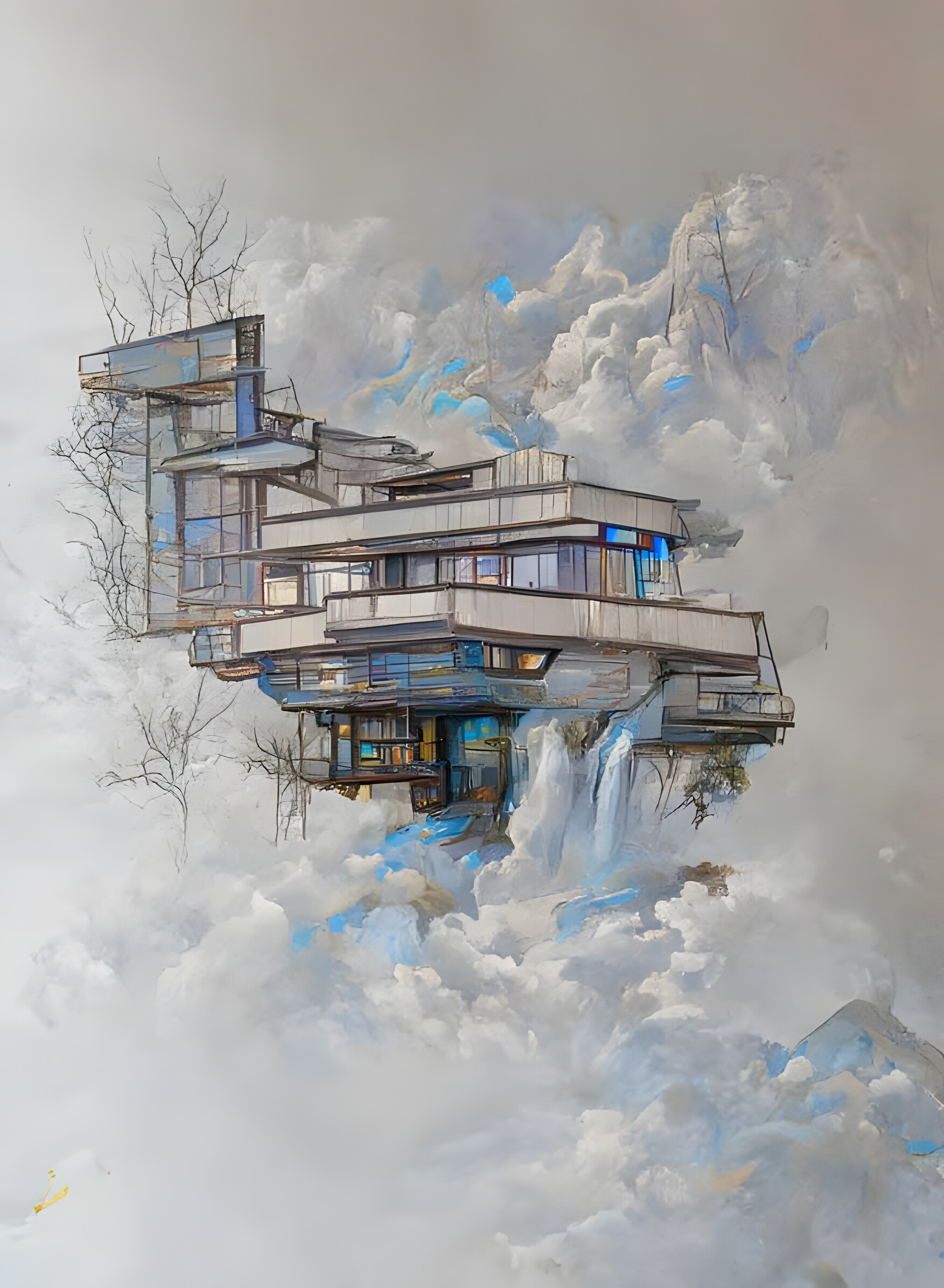 ArtStation - Cloudy Fallingwater House