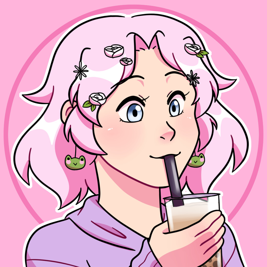ArtStation - Pink Haired with Boba Tea [COMMISSION]