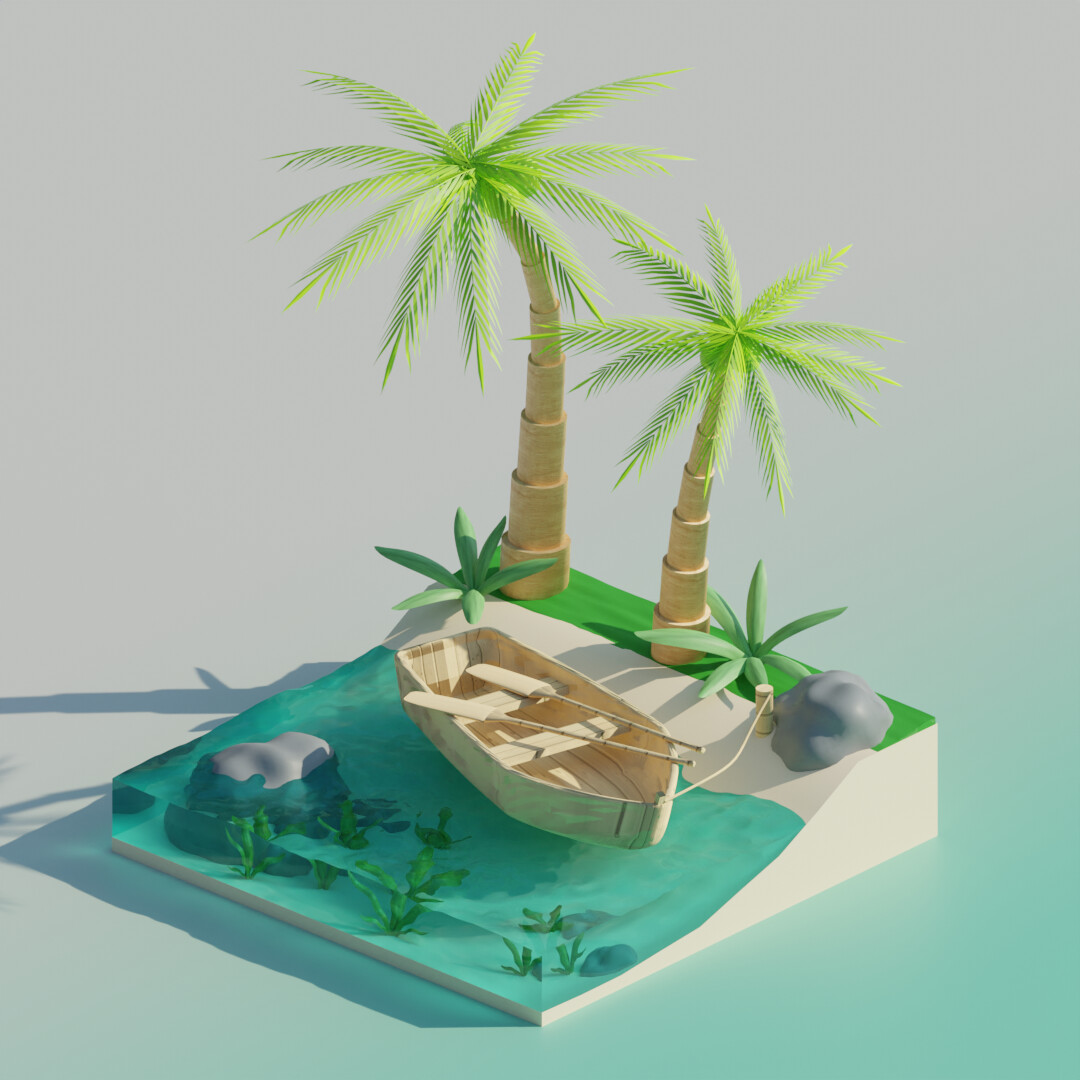 ArtStation - The boat on a palm beach