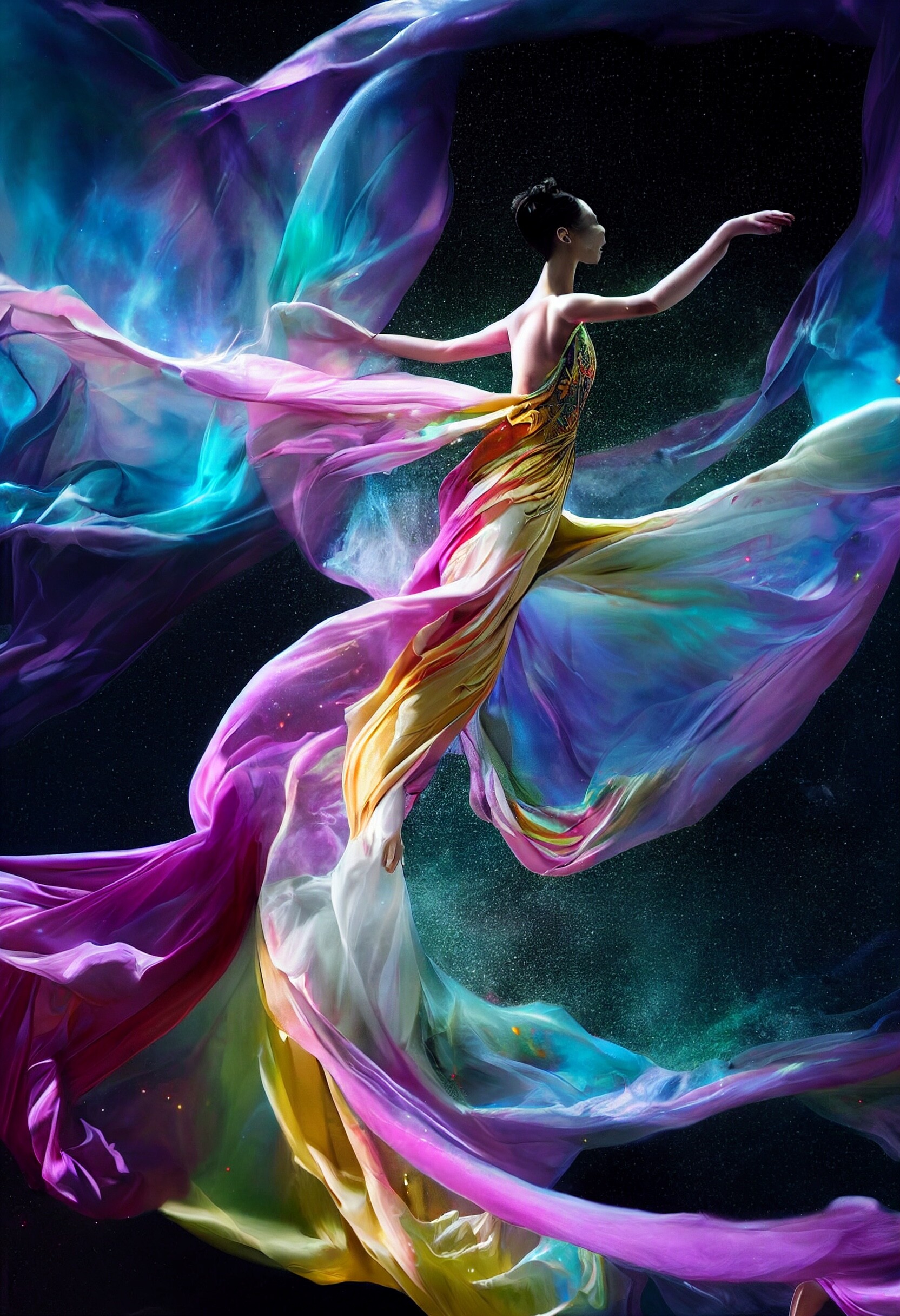 ArtStation - A dancer in silk lobe floating in a fantasy world - Midjourney