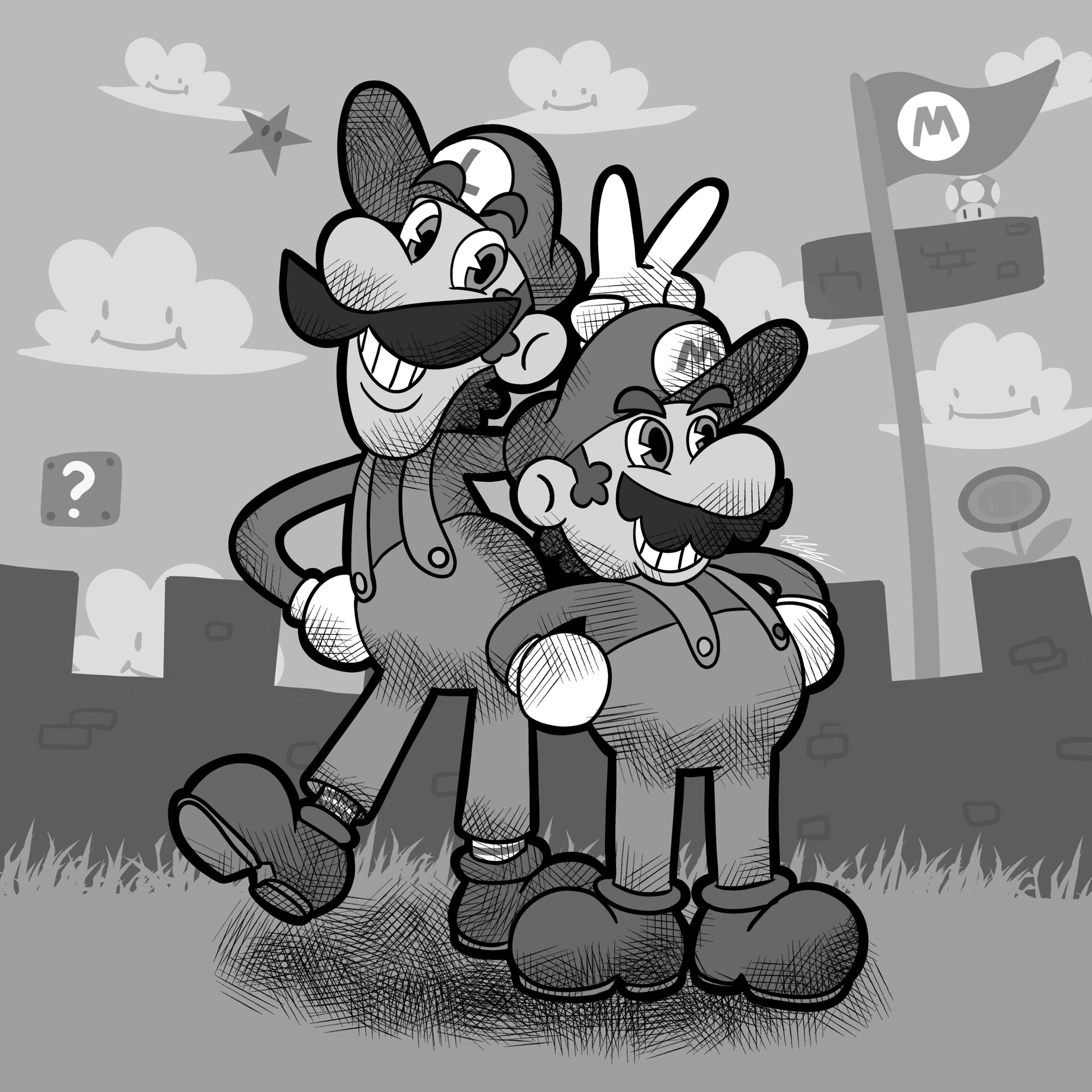 Mario And Luigi Drawings In Black And White