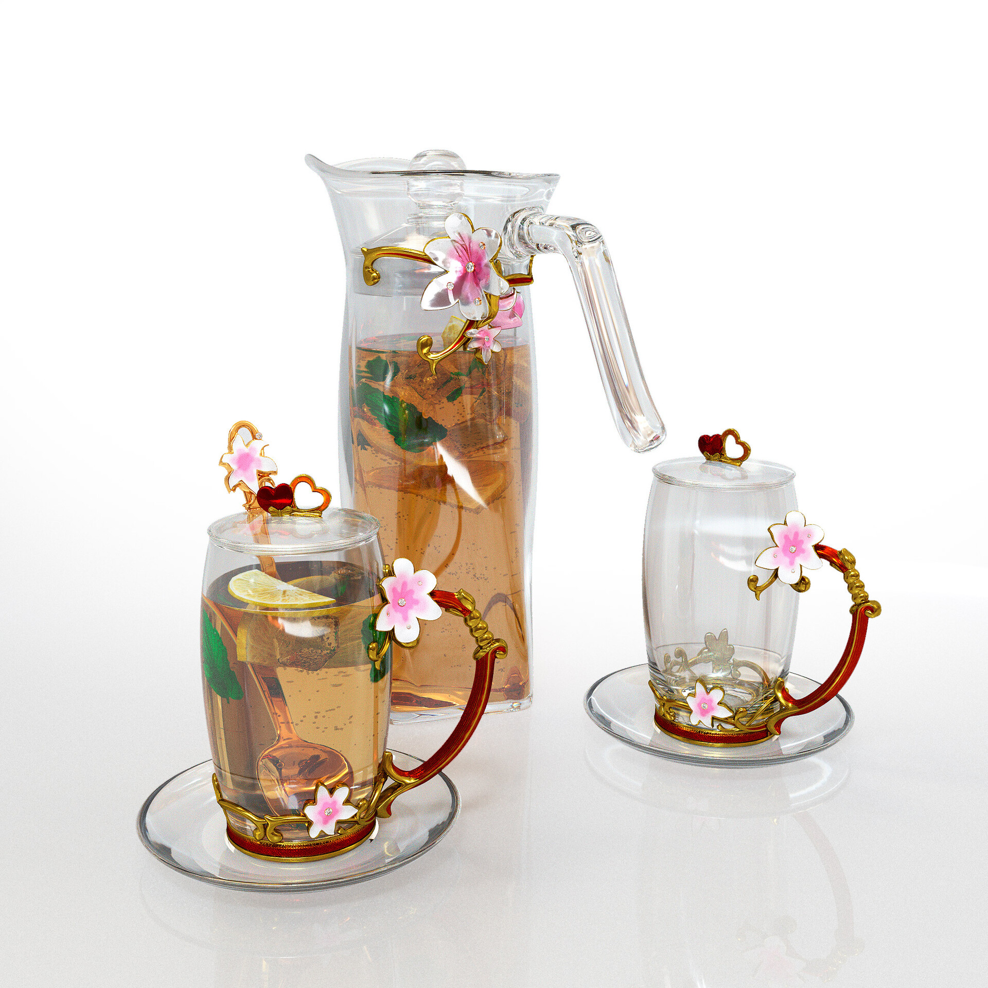 ArtStation - 3d model for a handmade tea set with a decanter.