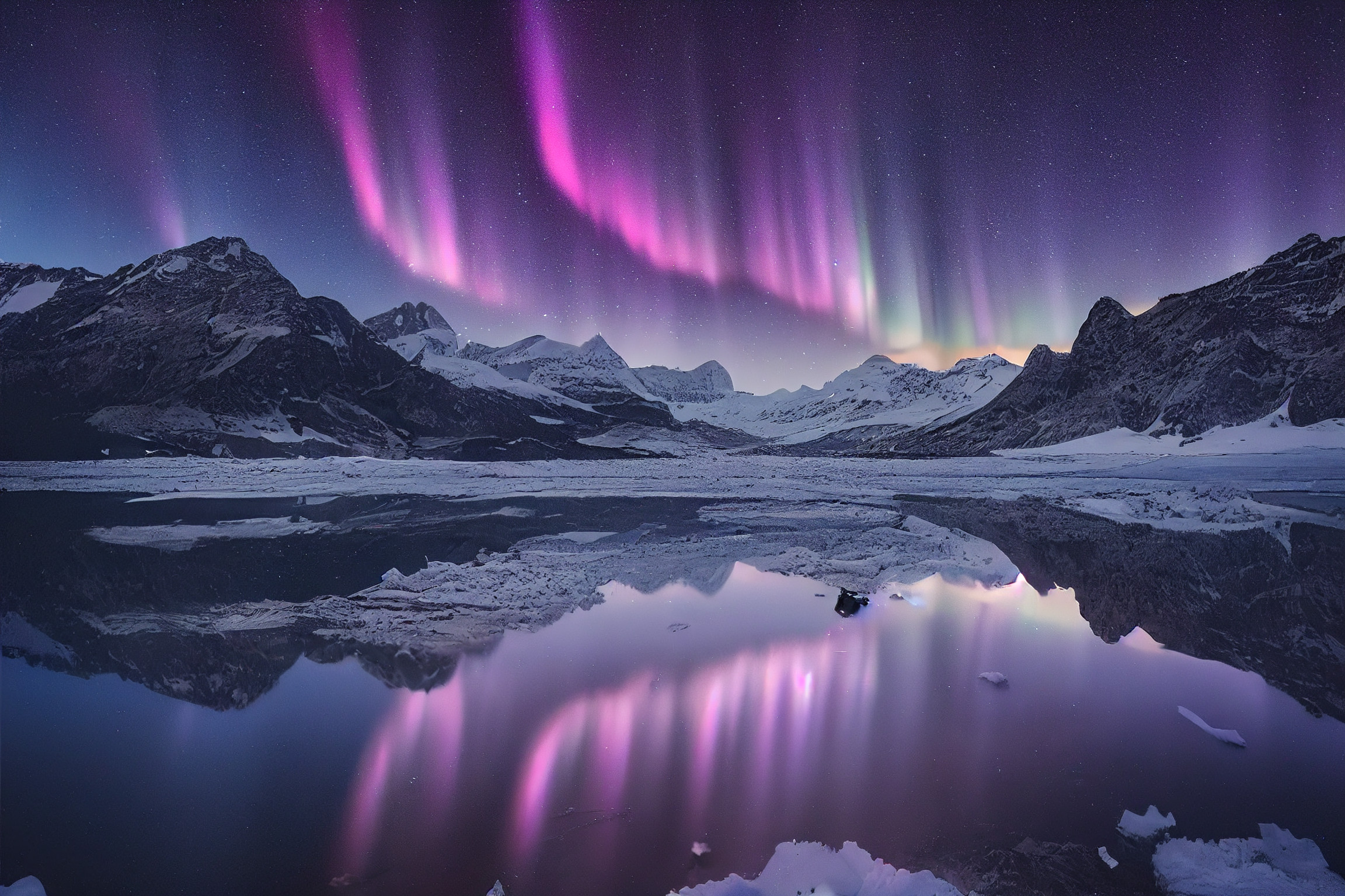 Mistral - Aurora, Glacial Lake and Snowy mountain. Fantasy and sacred ...