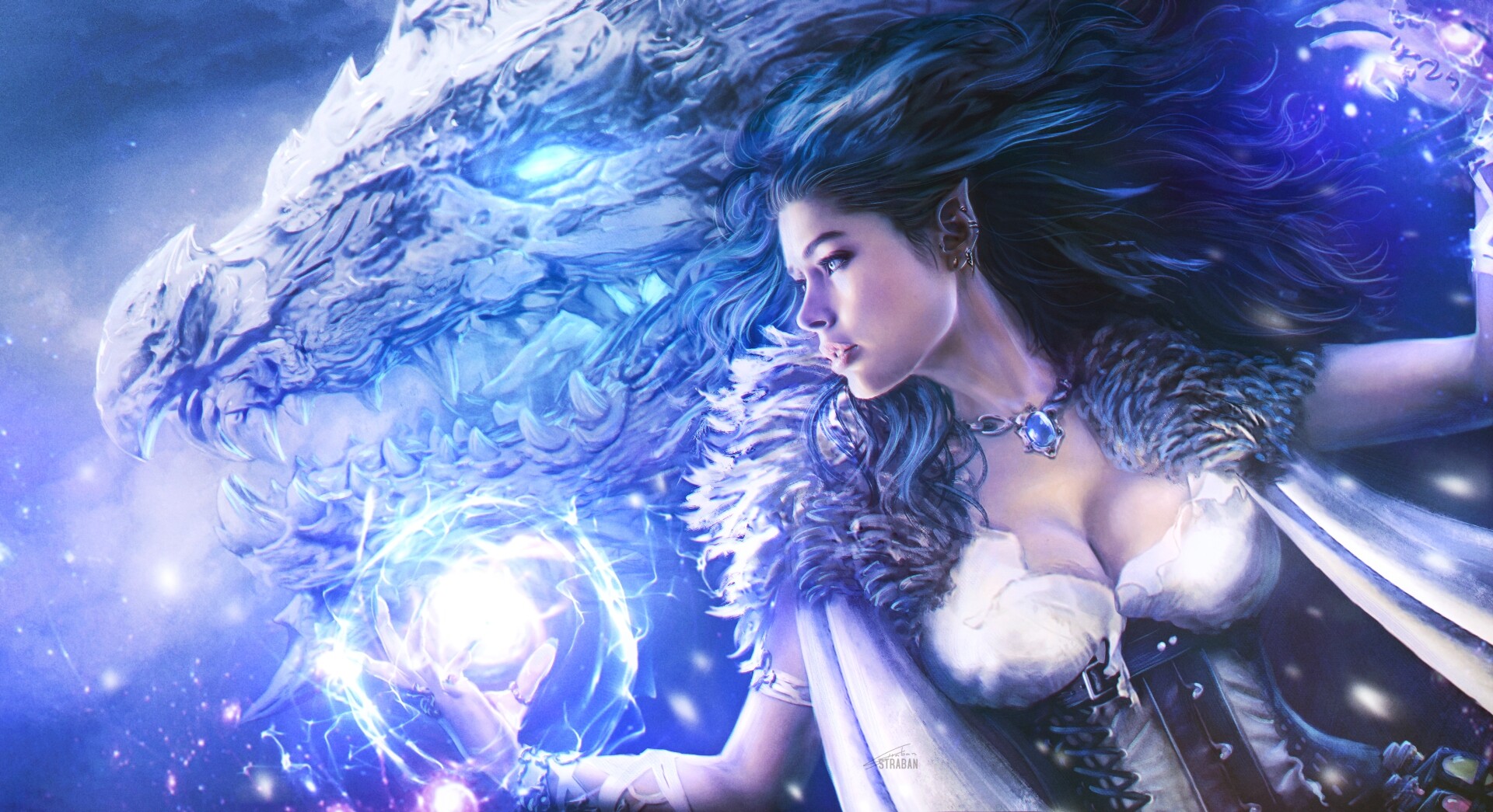 ArtStation - Elf Mage with Ice Dragon Cover art