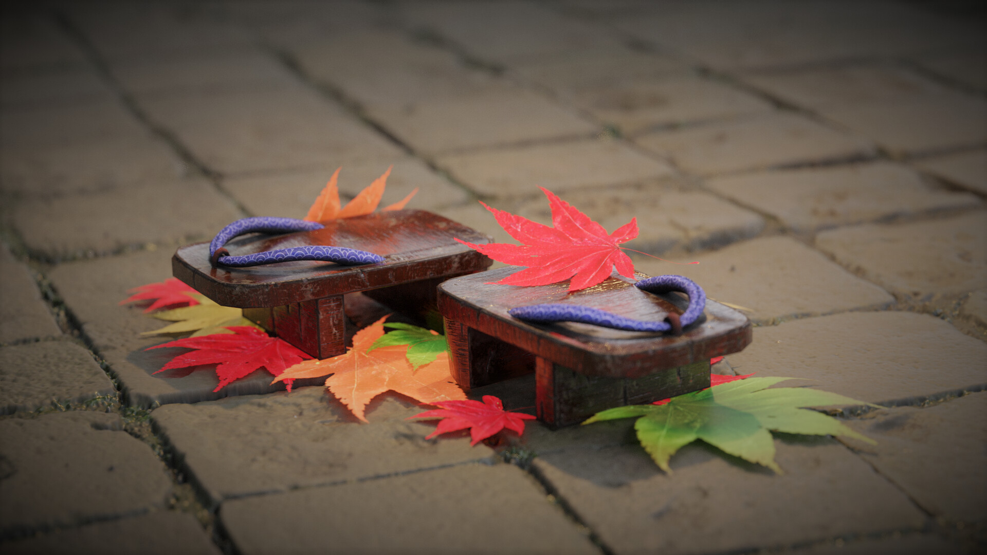 ArtStation - Geta shoes with red leaves