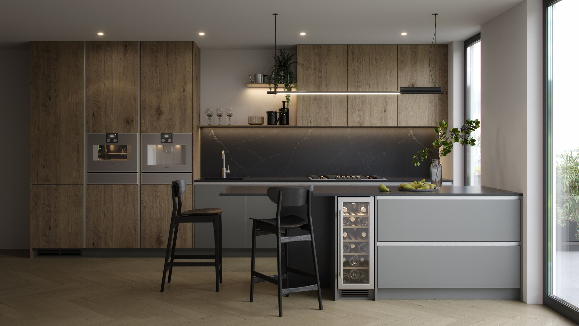 ArtStation - 3D Visualization of a Stylish Compact Kitchen