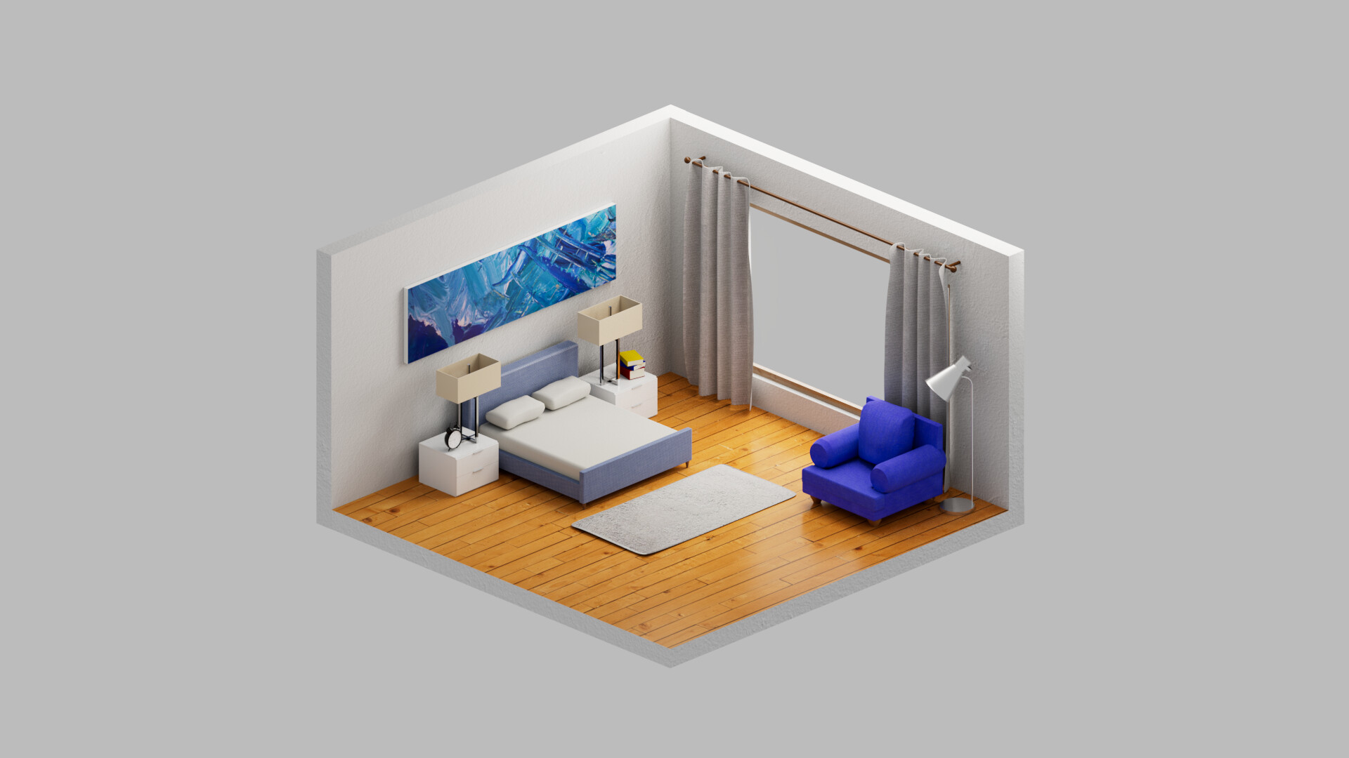 ArtStation - Low Poly Isometric Hotel Room Day
