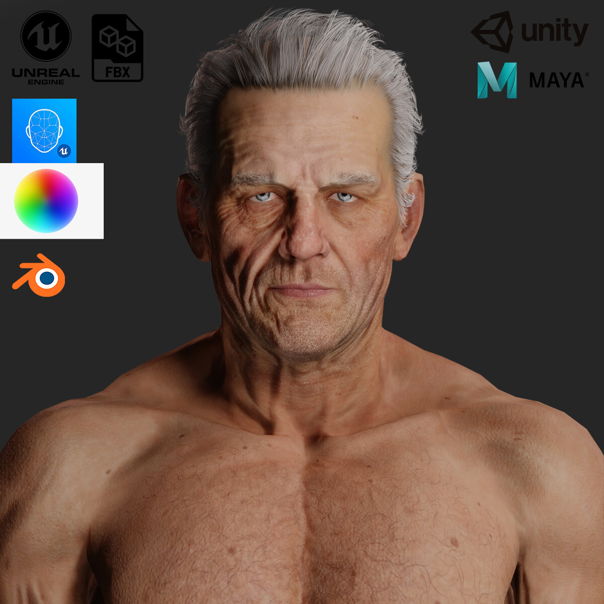 ArtStation - Realistic Old Man Low-poly 3D model