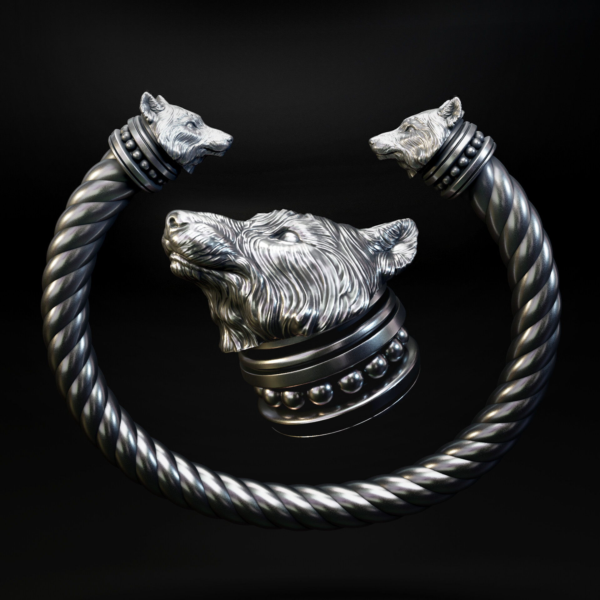 ArtStation - Bracelet Wolf Head and Pendant and Wolf Head Doorhandle - 3D Model print Part.01