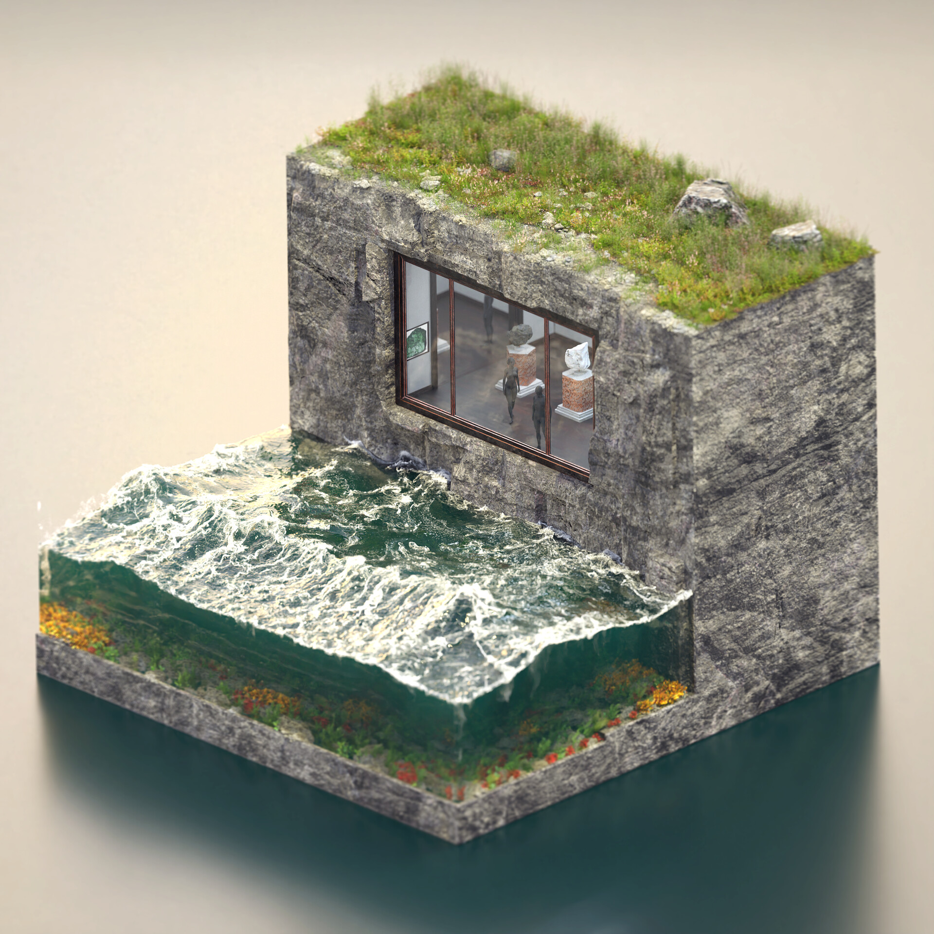 ArtStation - A rock exhibition inside a rock - 3D iso Art