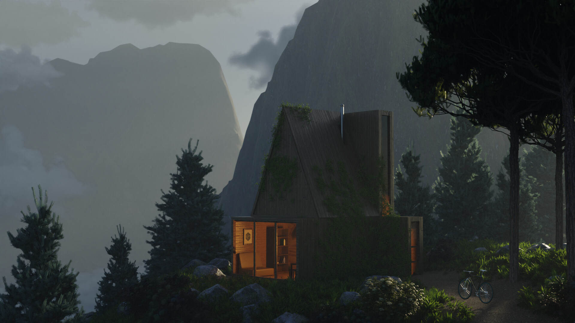 ArtStation - Modern cabin in mountains