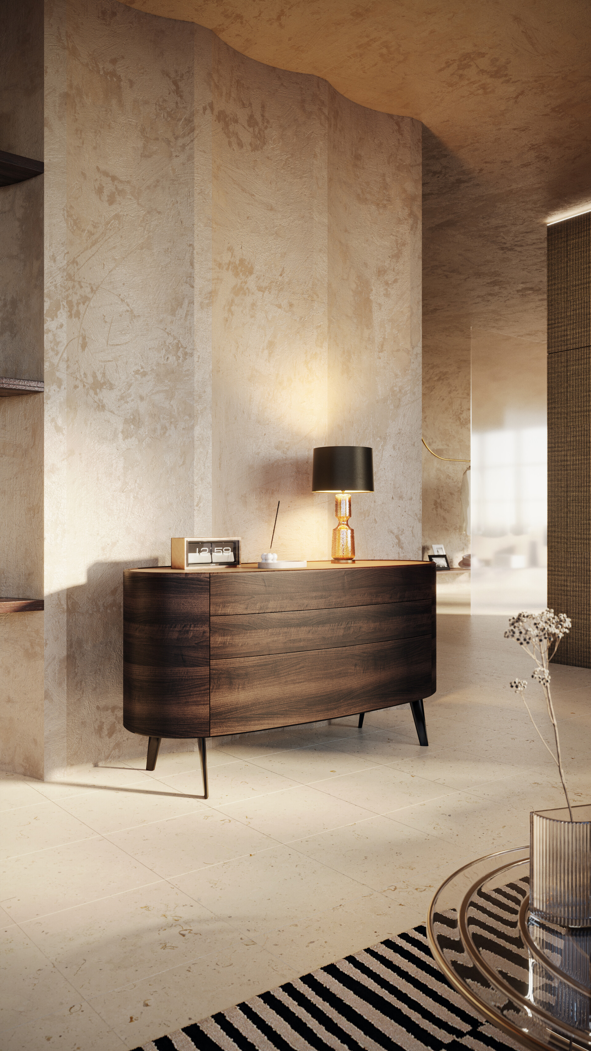 ArtStation - 3D Rendering of an Oval Wood Cabinet