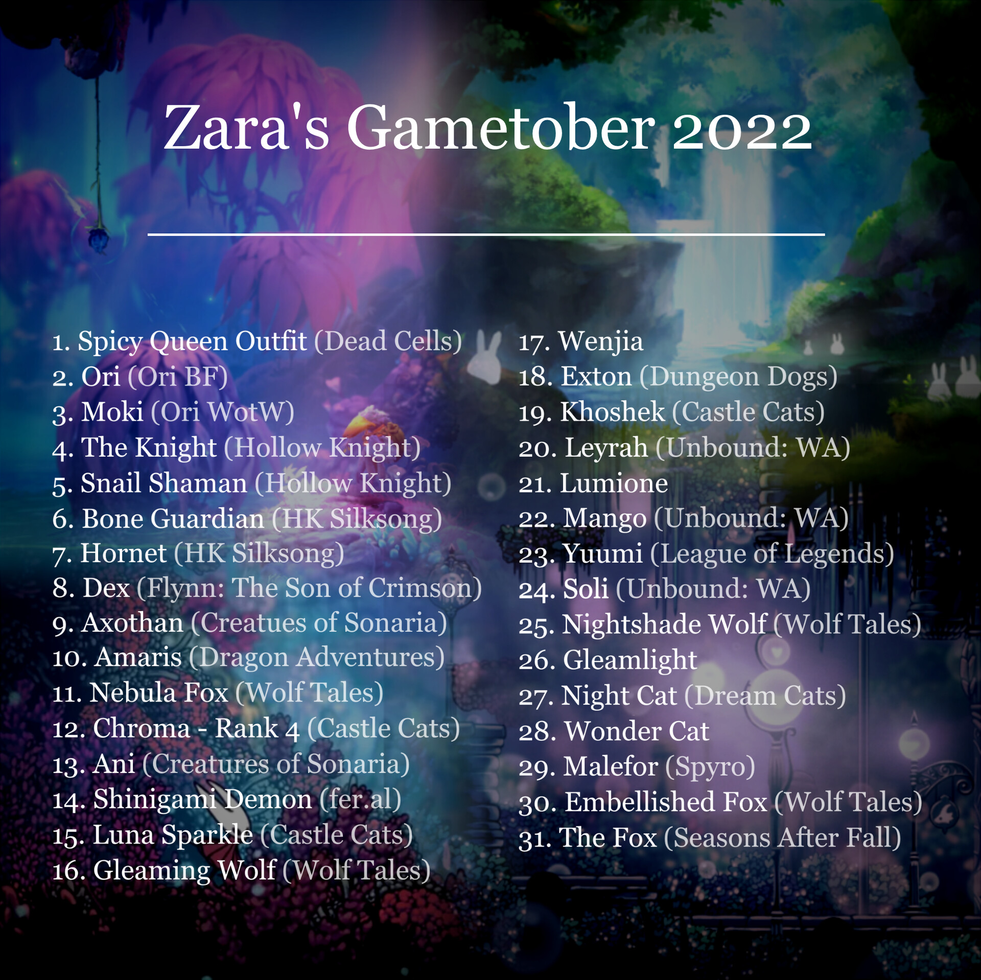 ArtStation - Zara's Gametober 2022 List