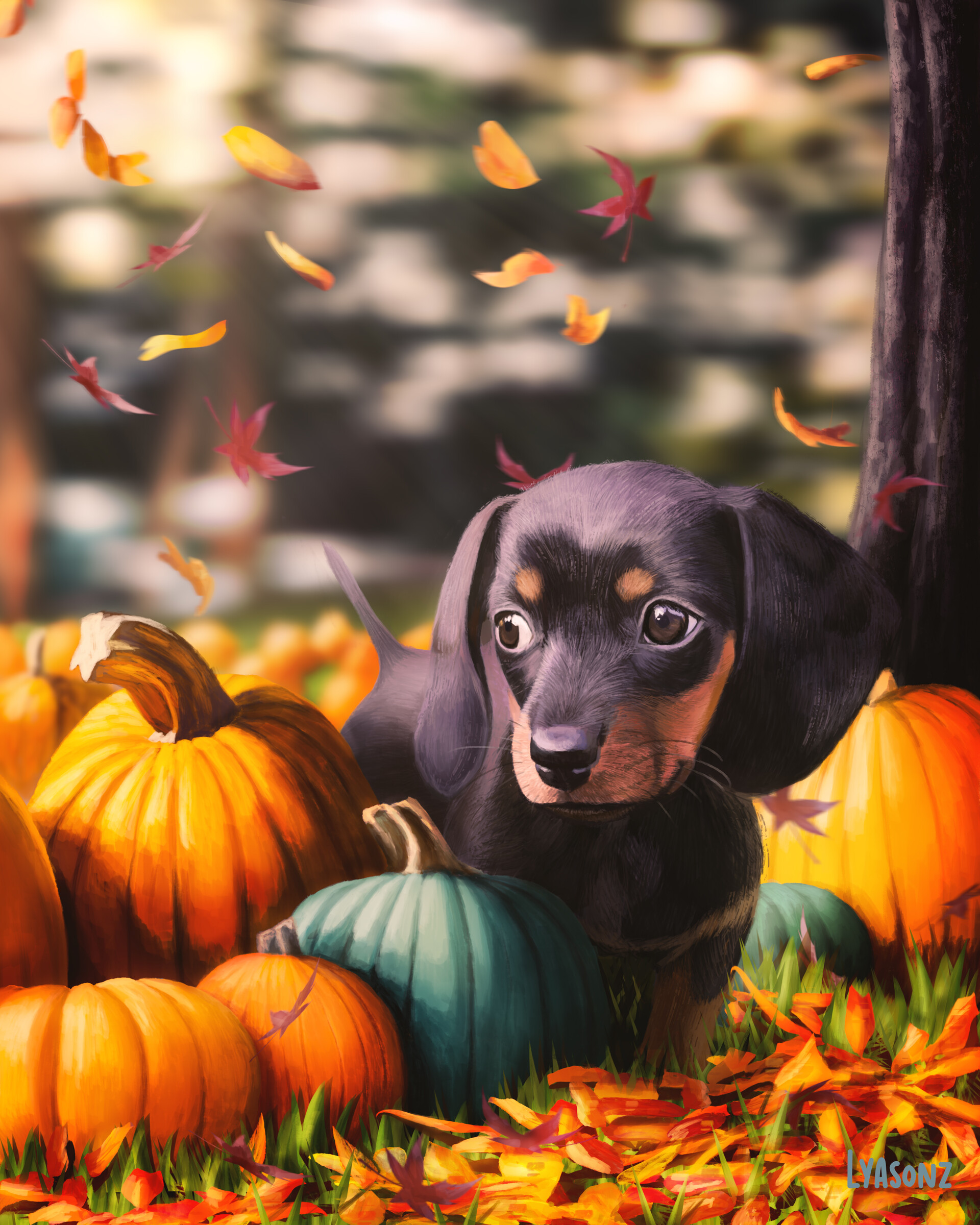 ArtStation - Pumpkins and Dog