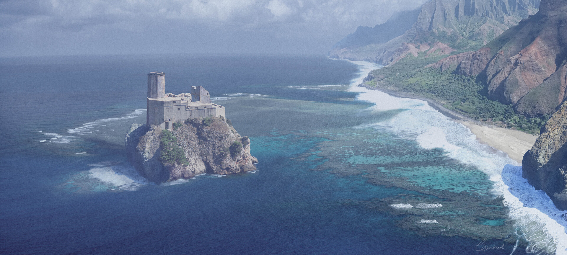 ArtStation - Matte painting - Seashore castle