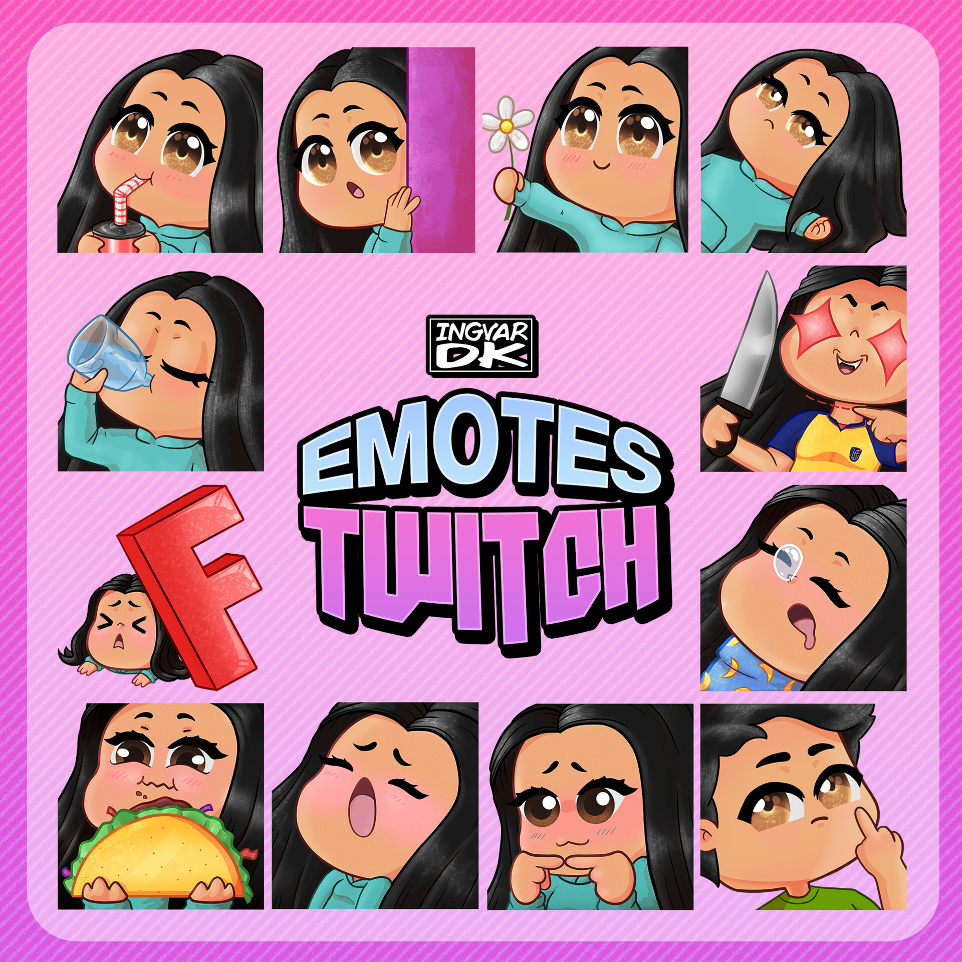 ArtStation - Cute Emotes Girl Streamer Twitch | Emotes chica linda ...