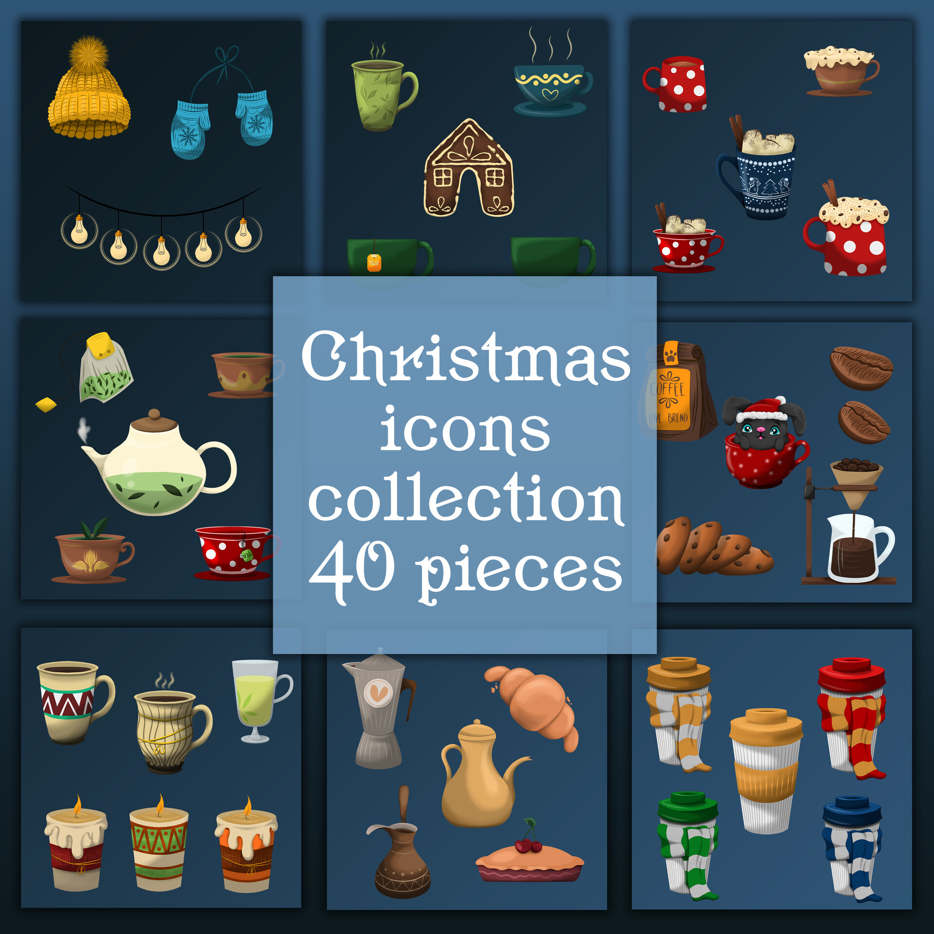 ArtStation - Christmas icons collection 40 pieces