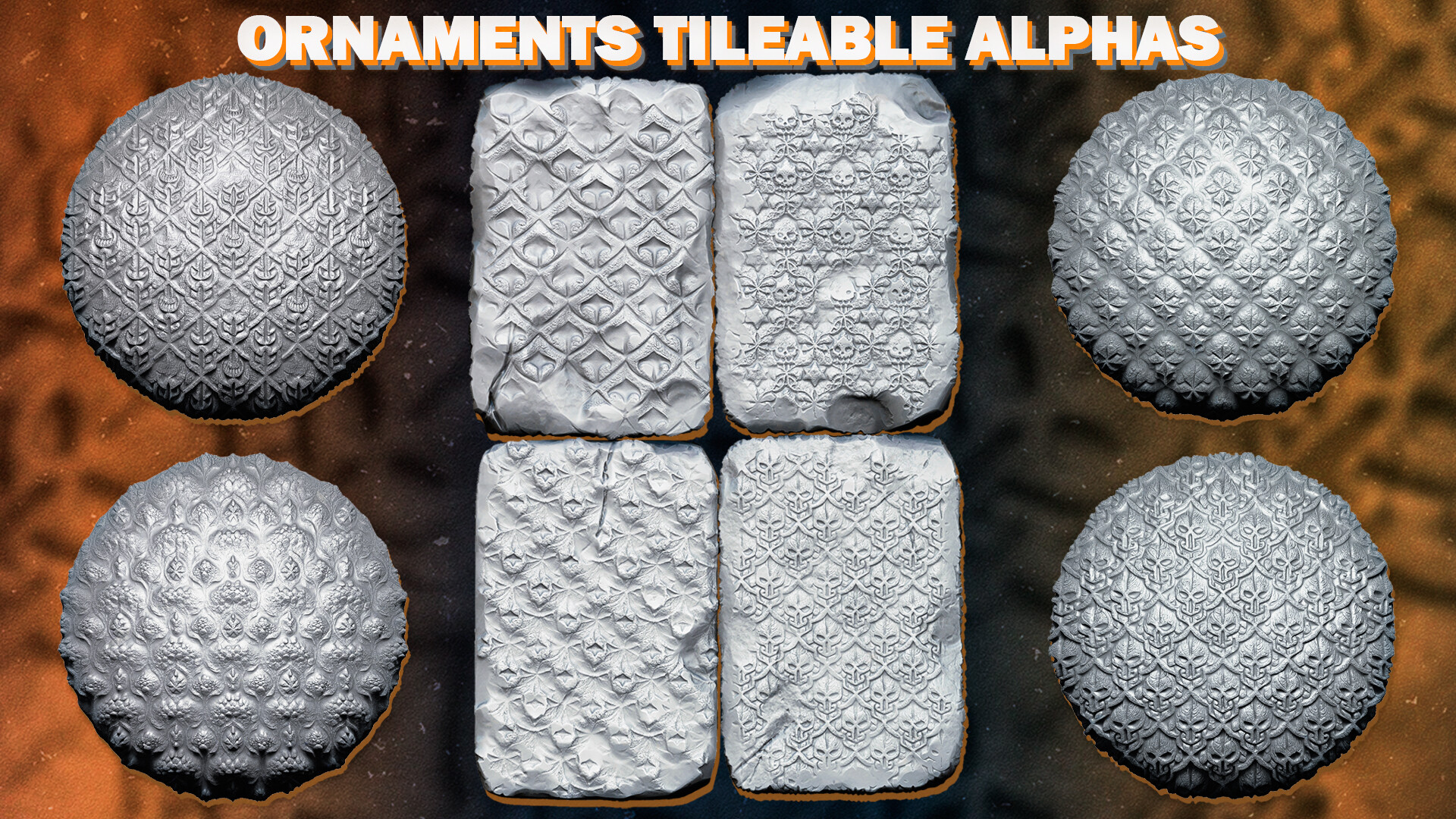 VK GameDev - Ornaments Tileable Alphas (Displacement Maps) for ZBrush ...