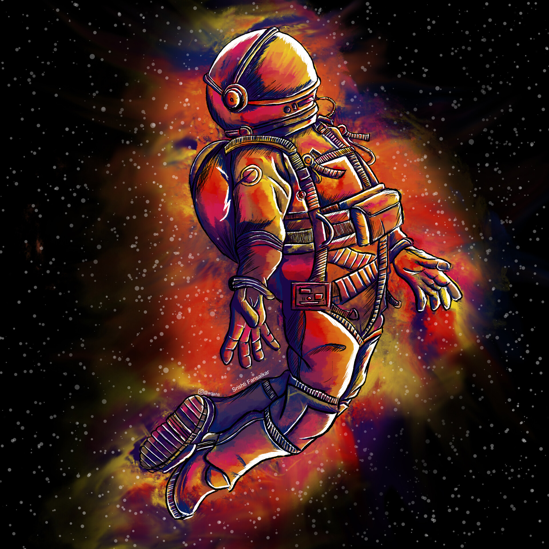 astronaut floating through space