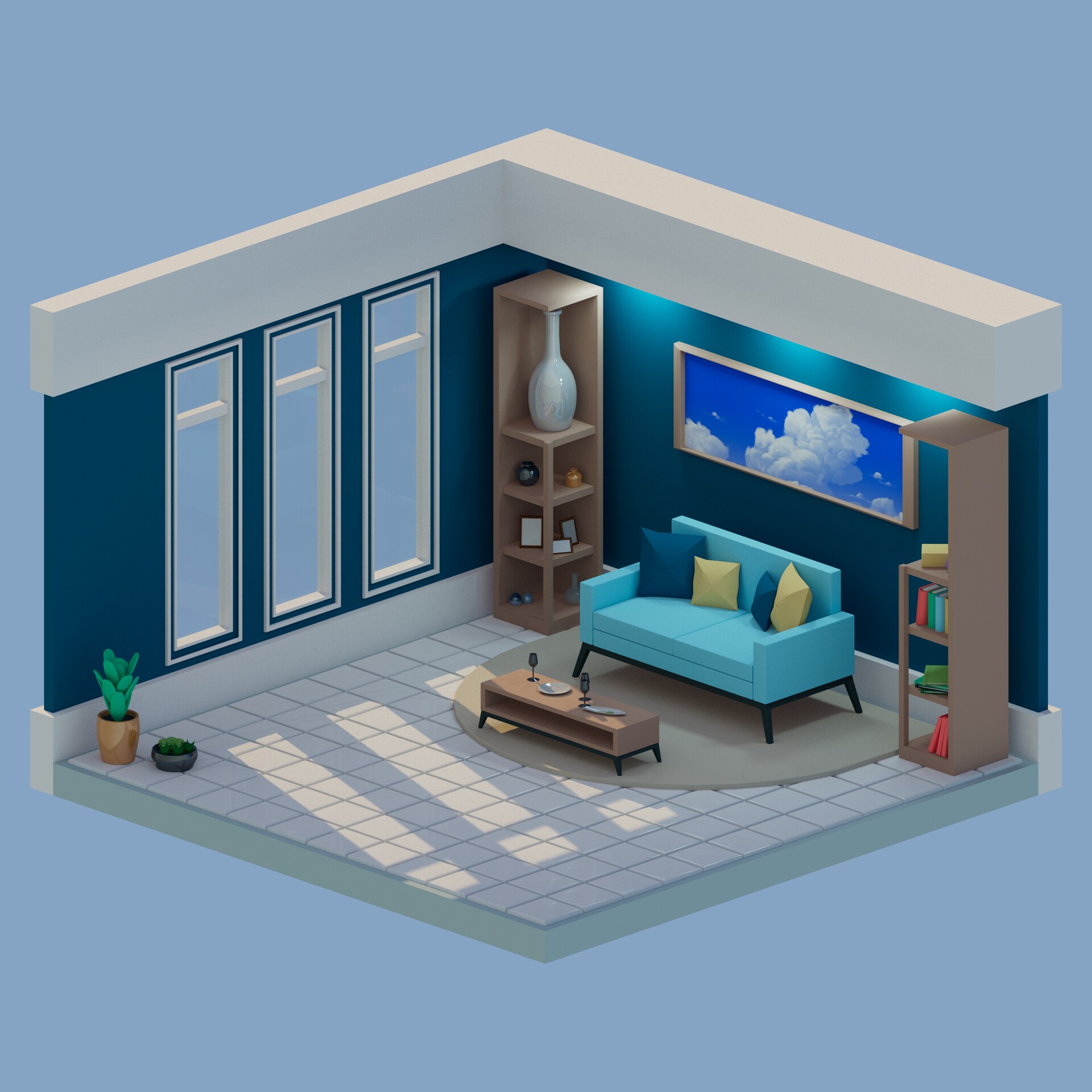 ArtStation - Living room - Isometric perspective