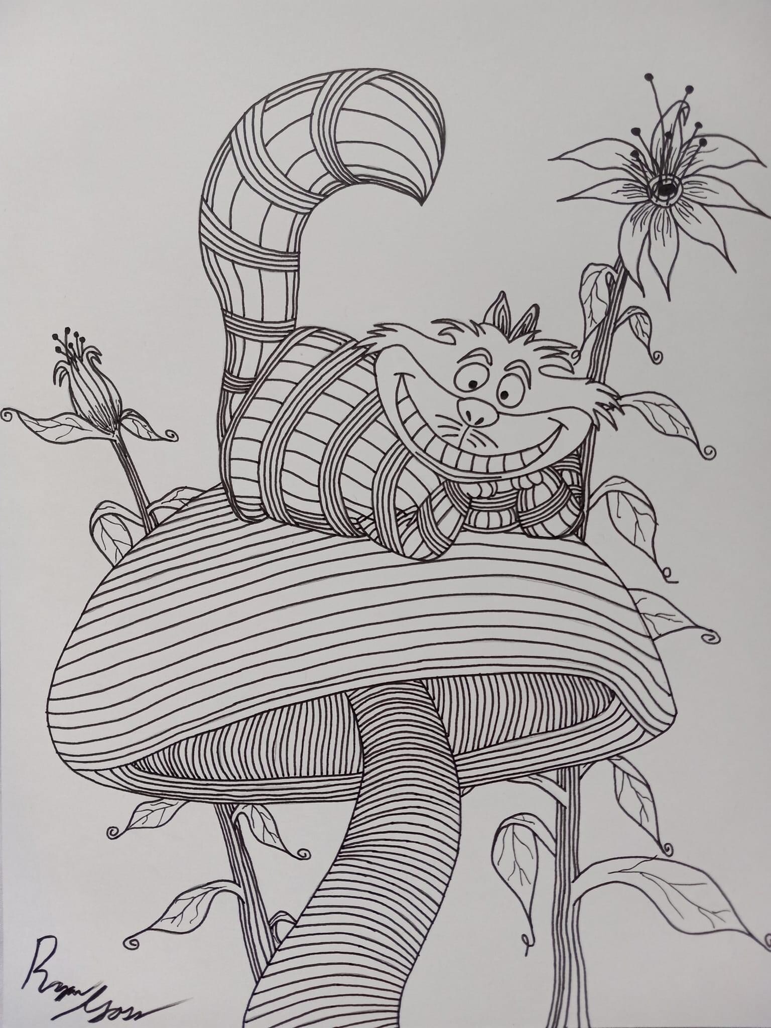 ArtStation - Cross Hatched Cheshire Cat