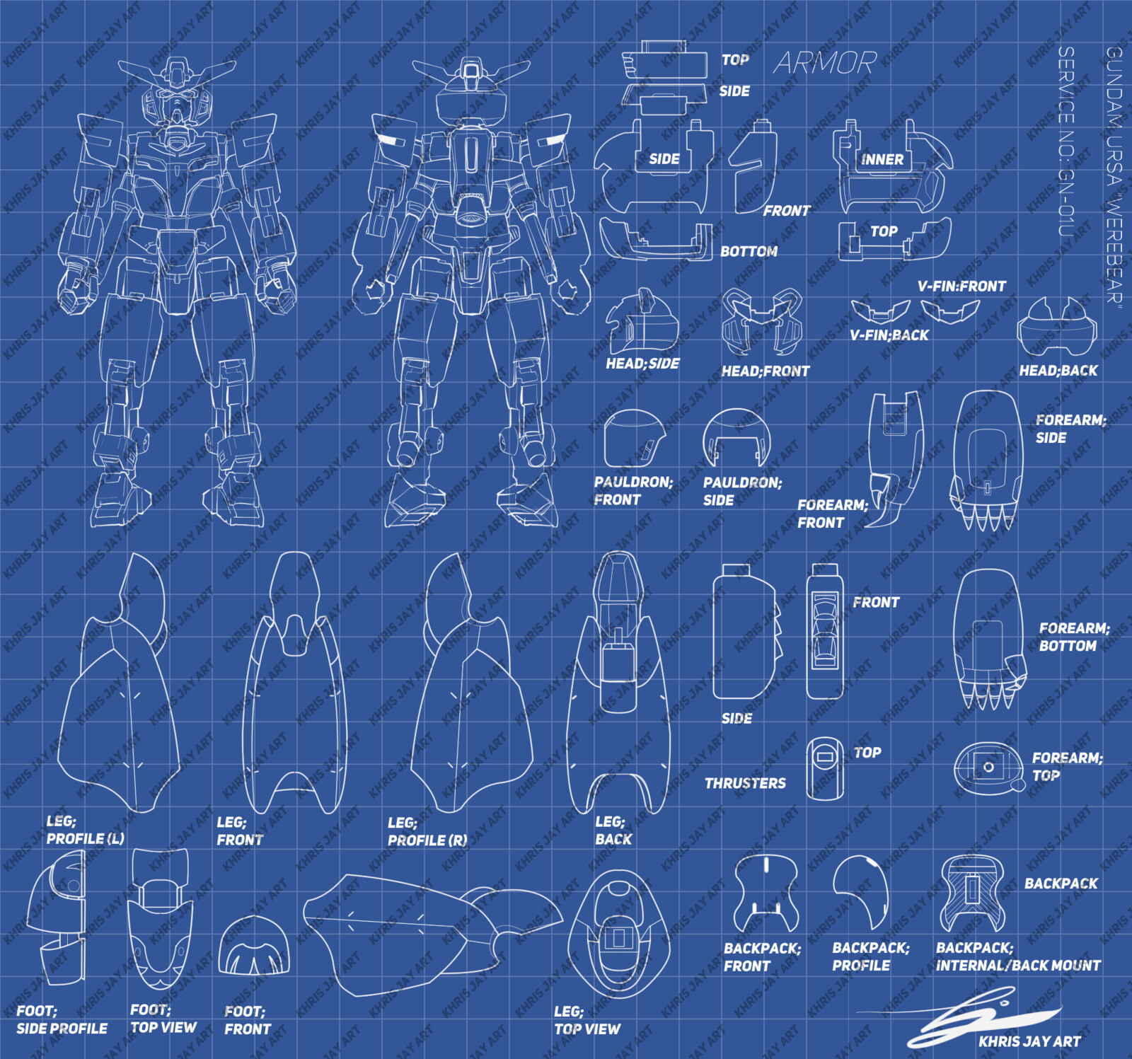 Khris Jay - HG Gundam Werebear 3D print blueprint design