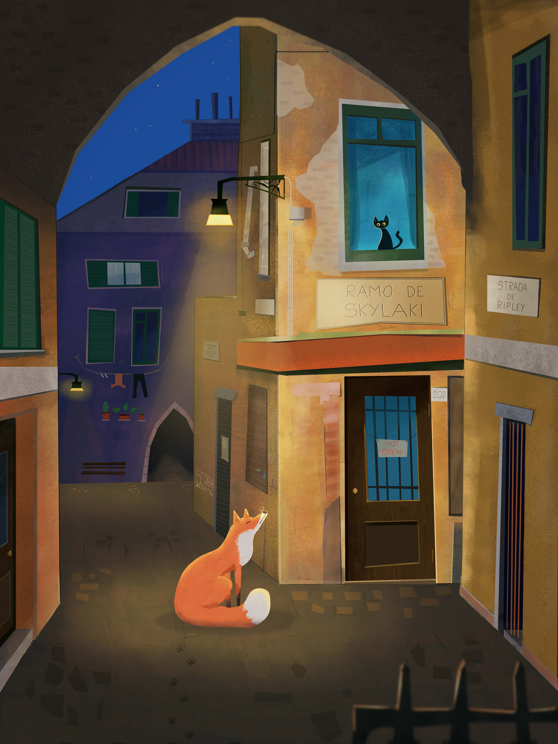 ArtStation - Cinematic 2D hand drawn concept art alley