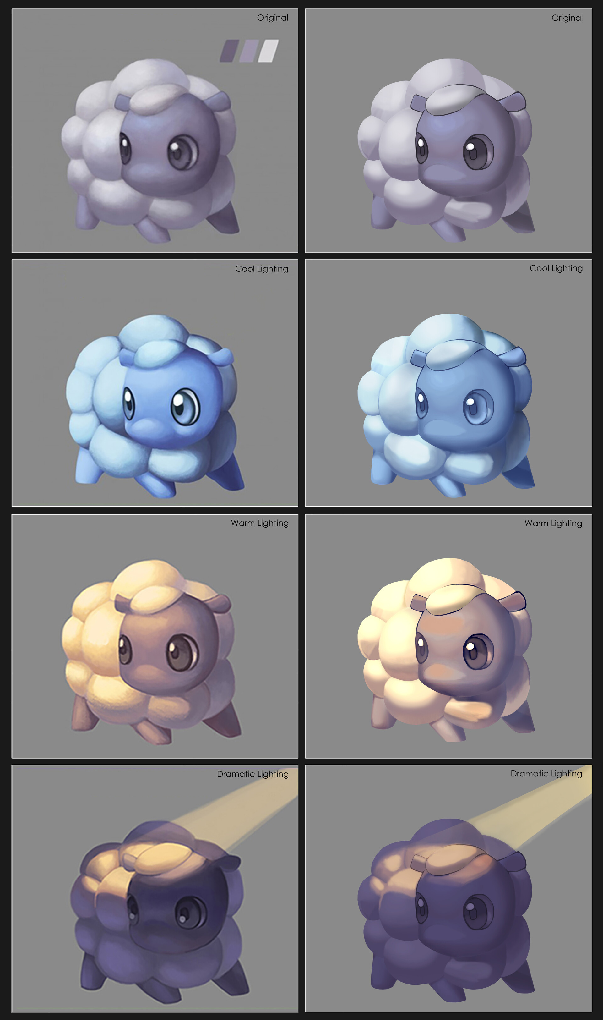 ArtStation - Sheep in different mood lightings (Painting studies)