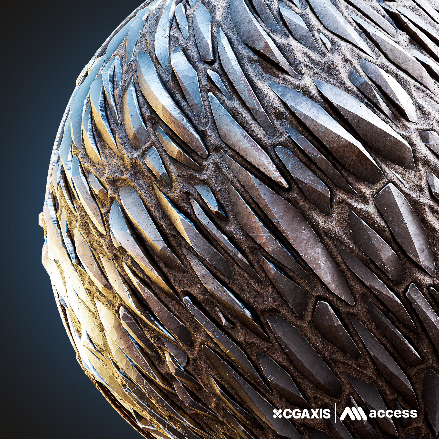 CGAxis - Metal Shards on Sand (PRB material x PBR texture)