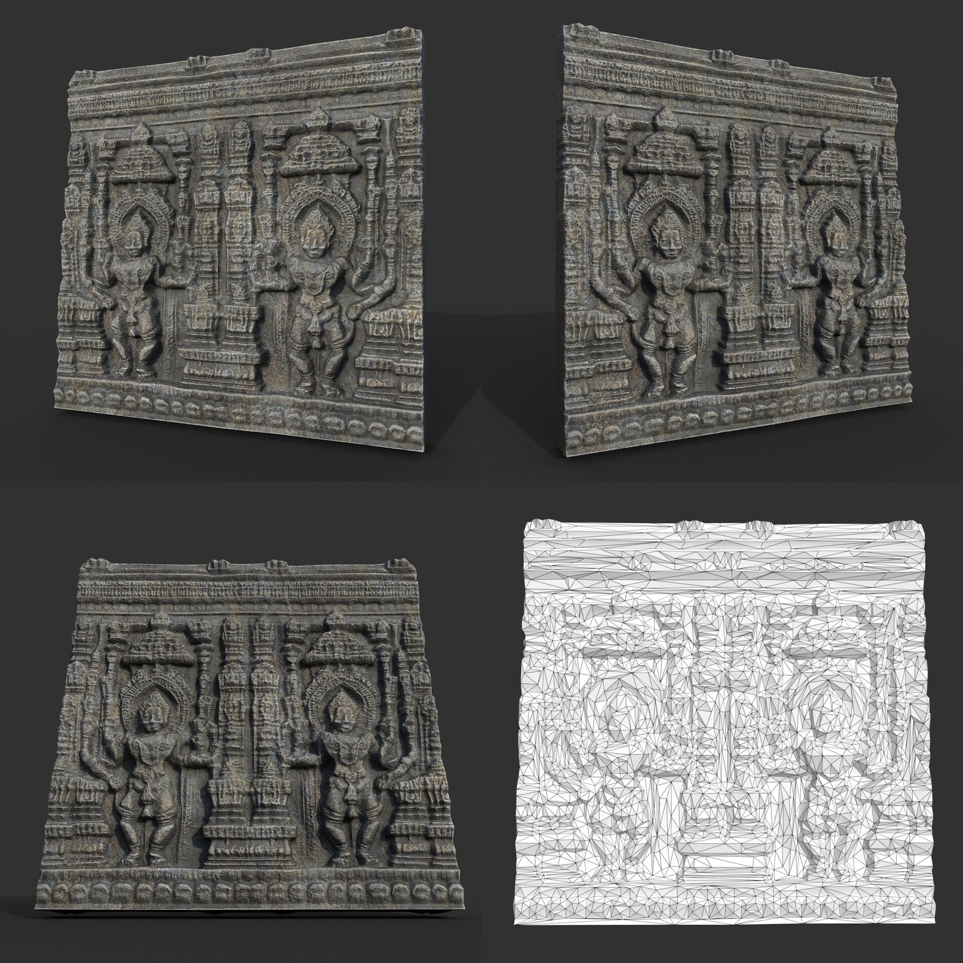 3D Models by 3D Landscape - Low poly Ancient Hindu Temple Wall modular ...