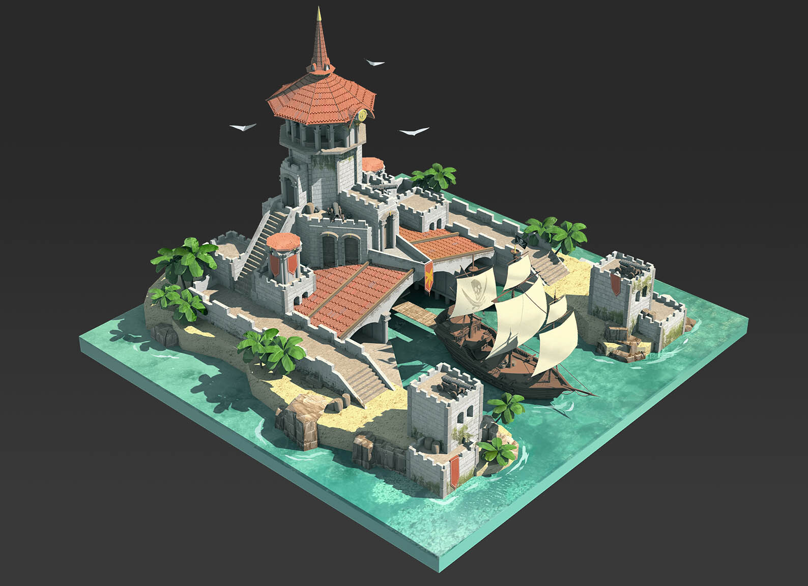 ArtStation - 海战主题基地设计-Pirates Bunker