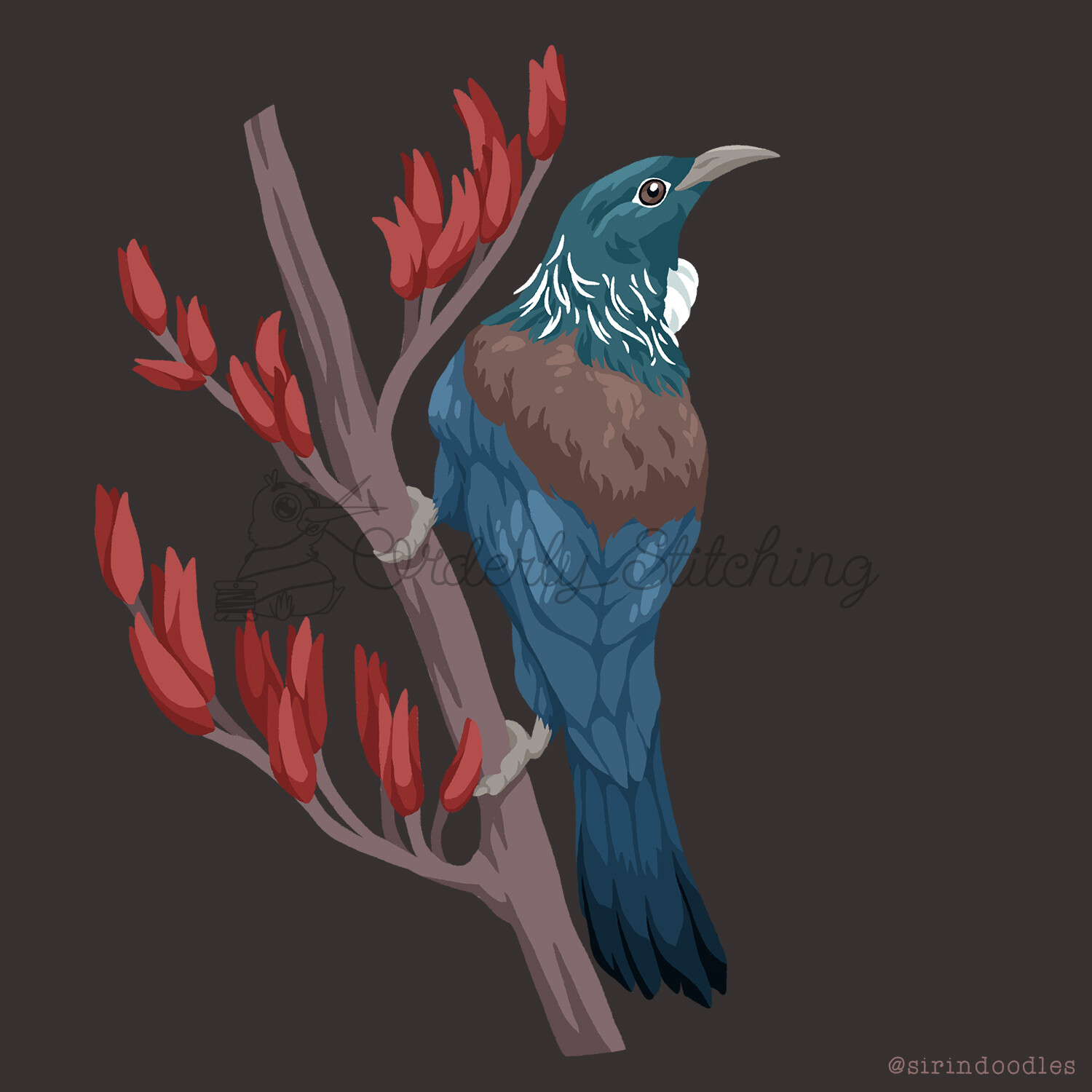 Sirin Doodles - New Zealand birds - Tui bird