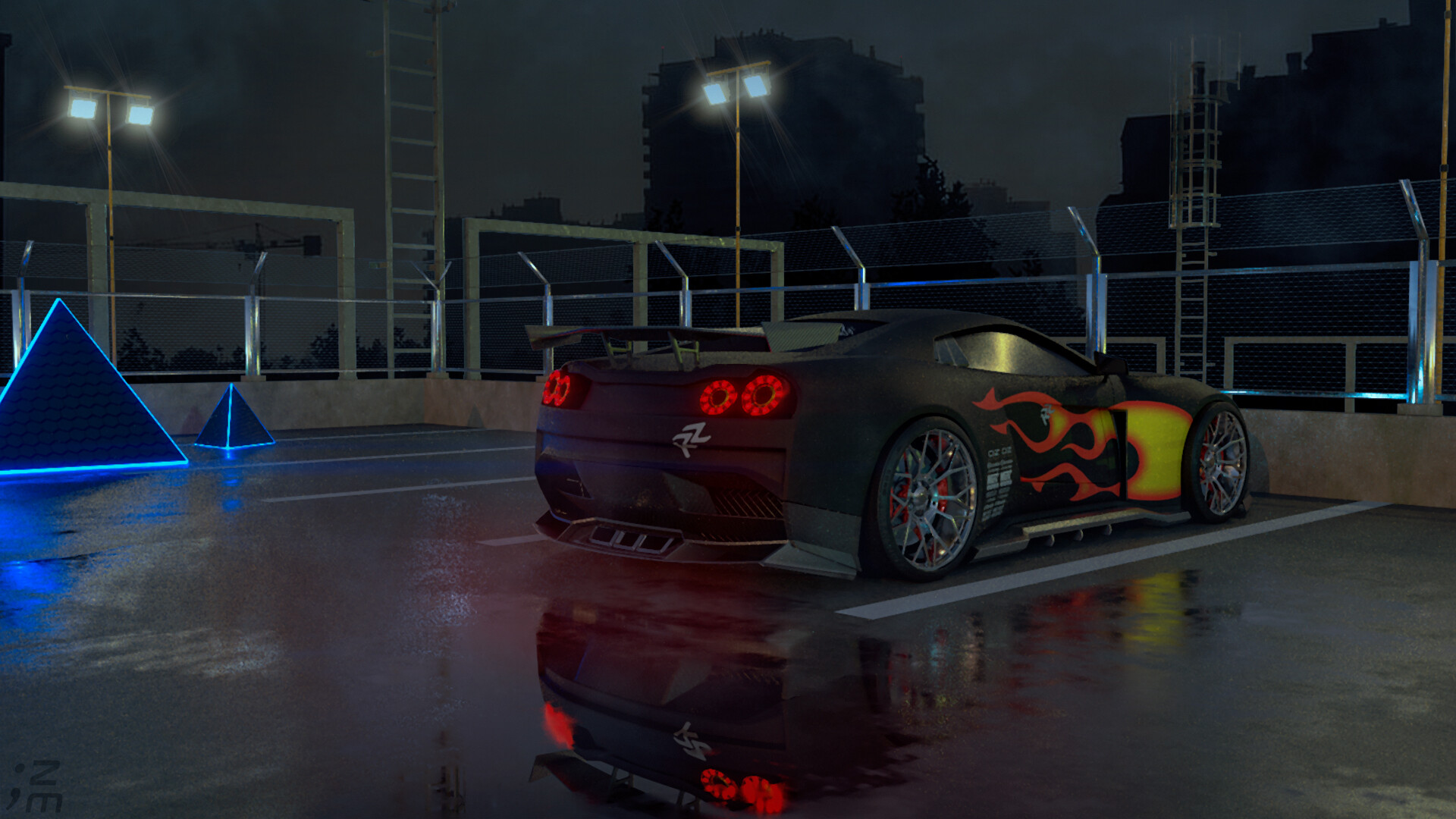 ArtStation - Nissan GTR (Scary Night Scene)