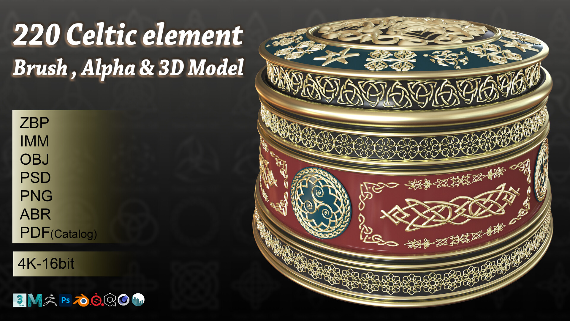 ArtStation - 220 Celtic element Alpha,Brush & 3D Model