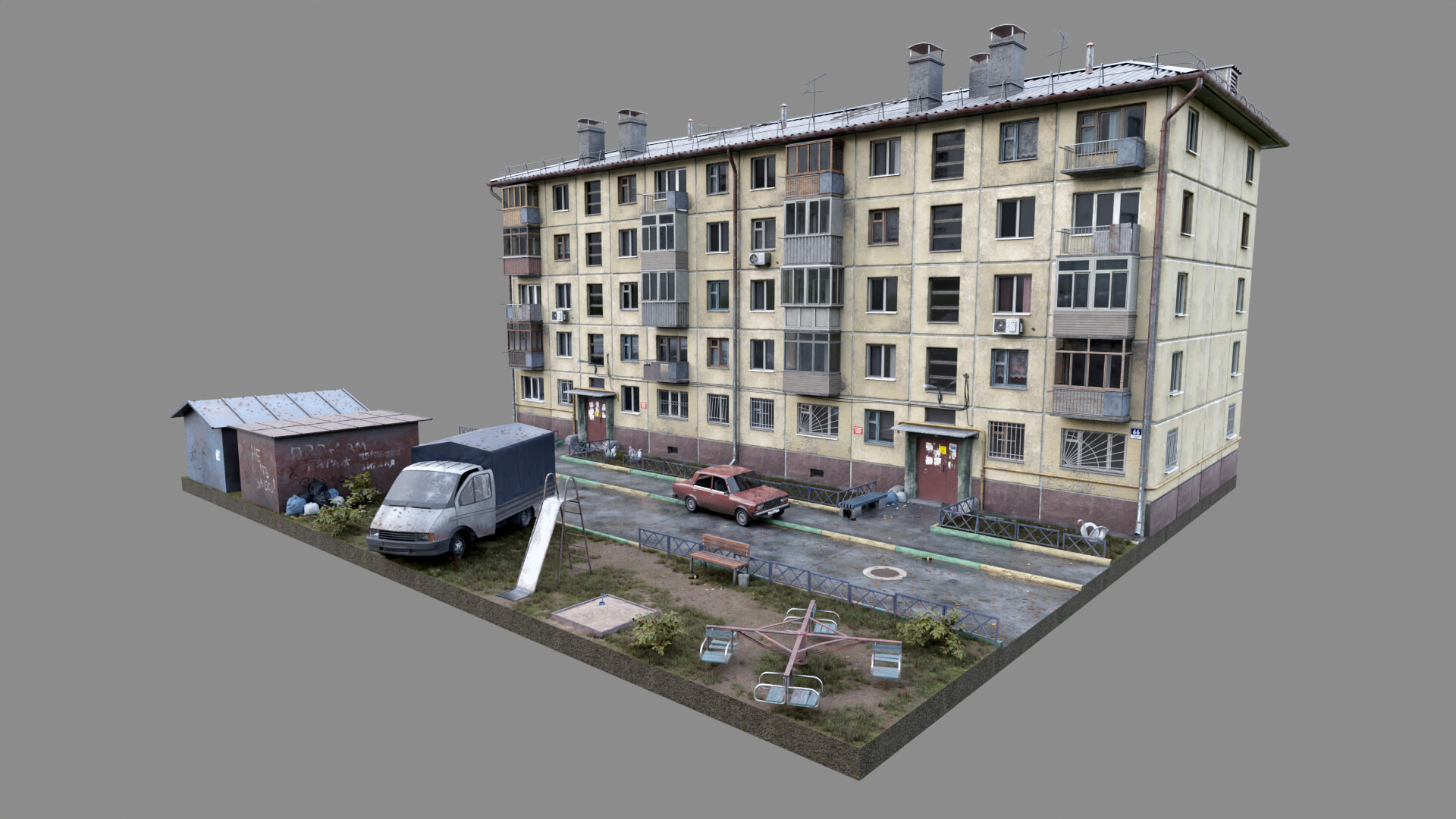 ArtStation - Post-soviet yard (Khrushchevka)