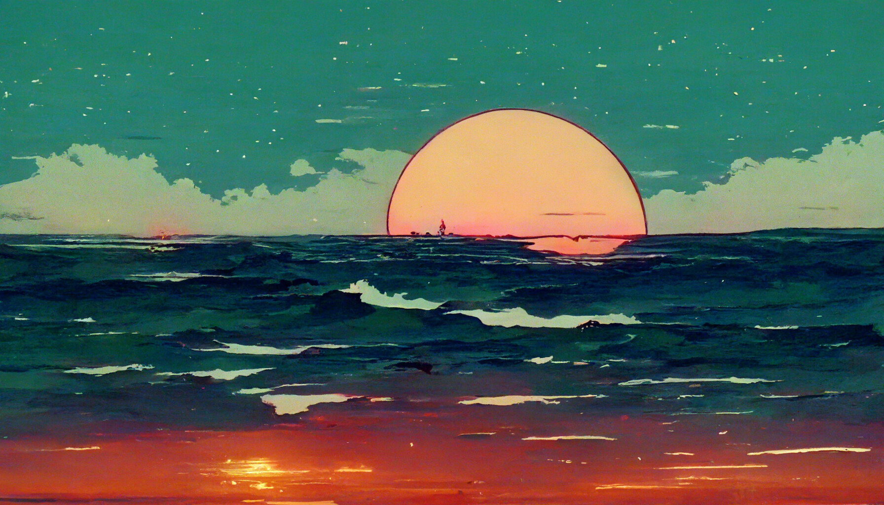 ArtStation - Anime Sunset over the Ocean
