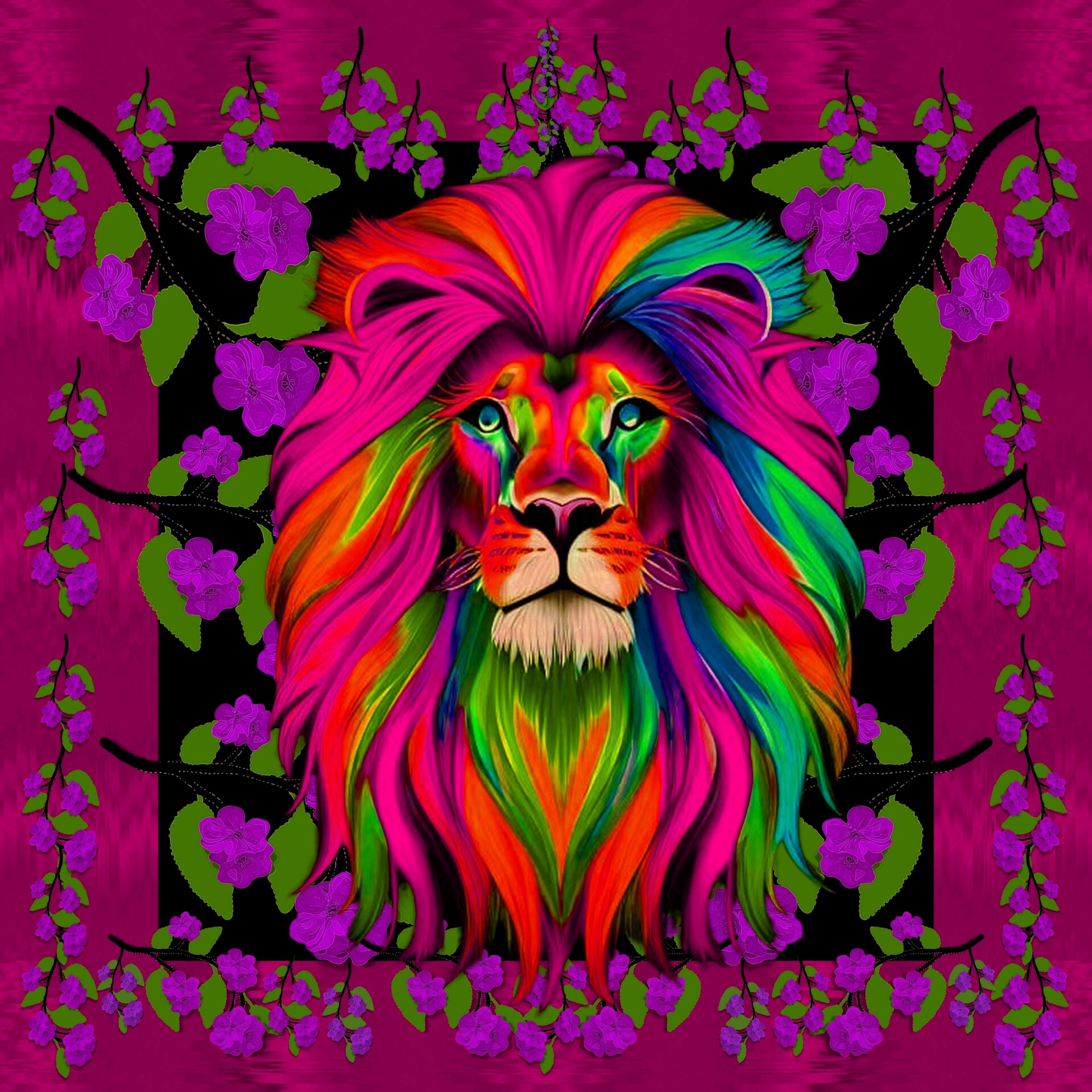 ArtStation - rainbow lion in the Sakura forest