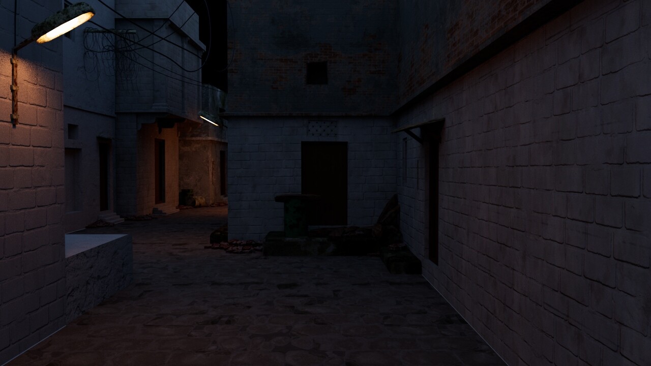 ArtStation - 3d village night street render