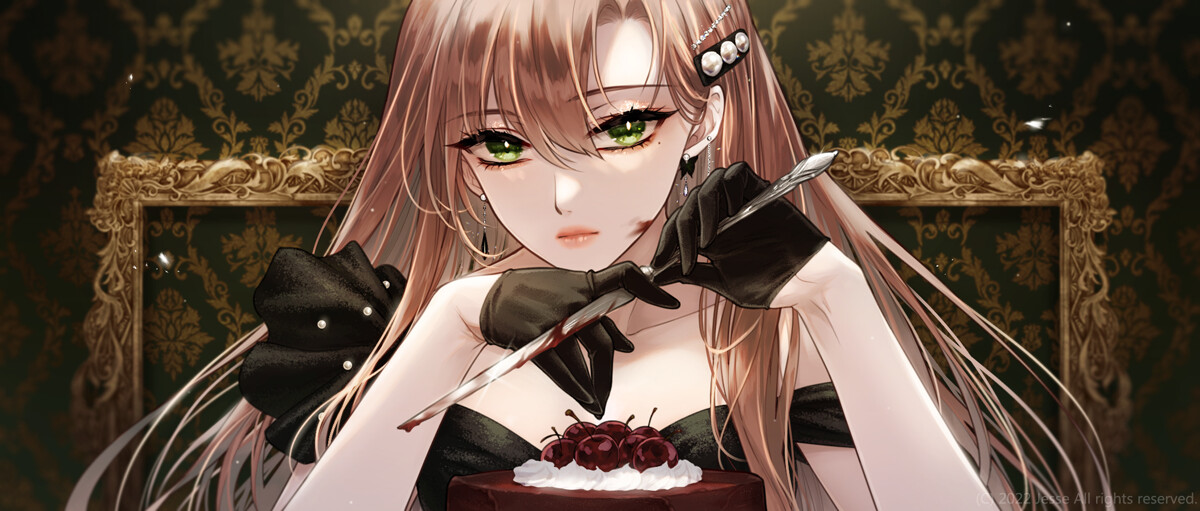 ArtStation - Illustration_Cherry Chocolate Cake