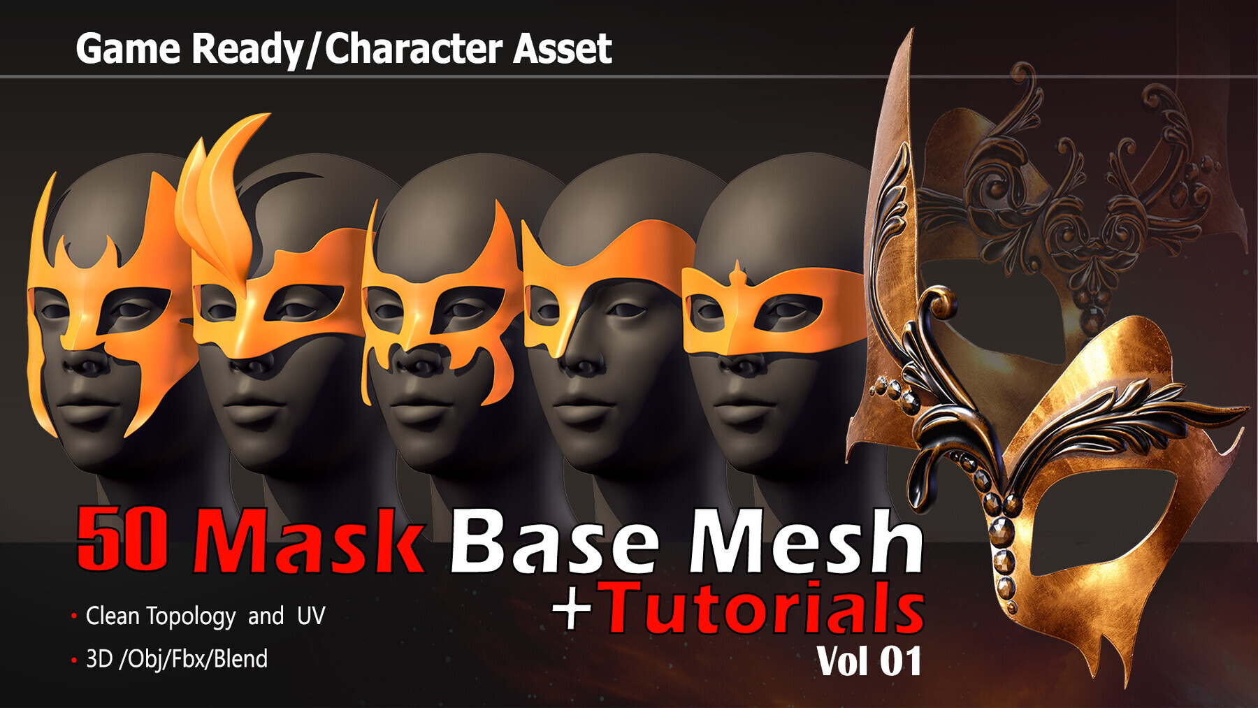 ArtStation - 50 Mask Base Mesh & Tutorials_VOL1