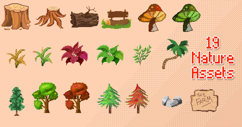 ArtStation - 19 detailed pixel 2D Nature game assets