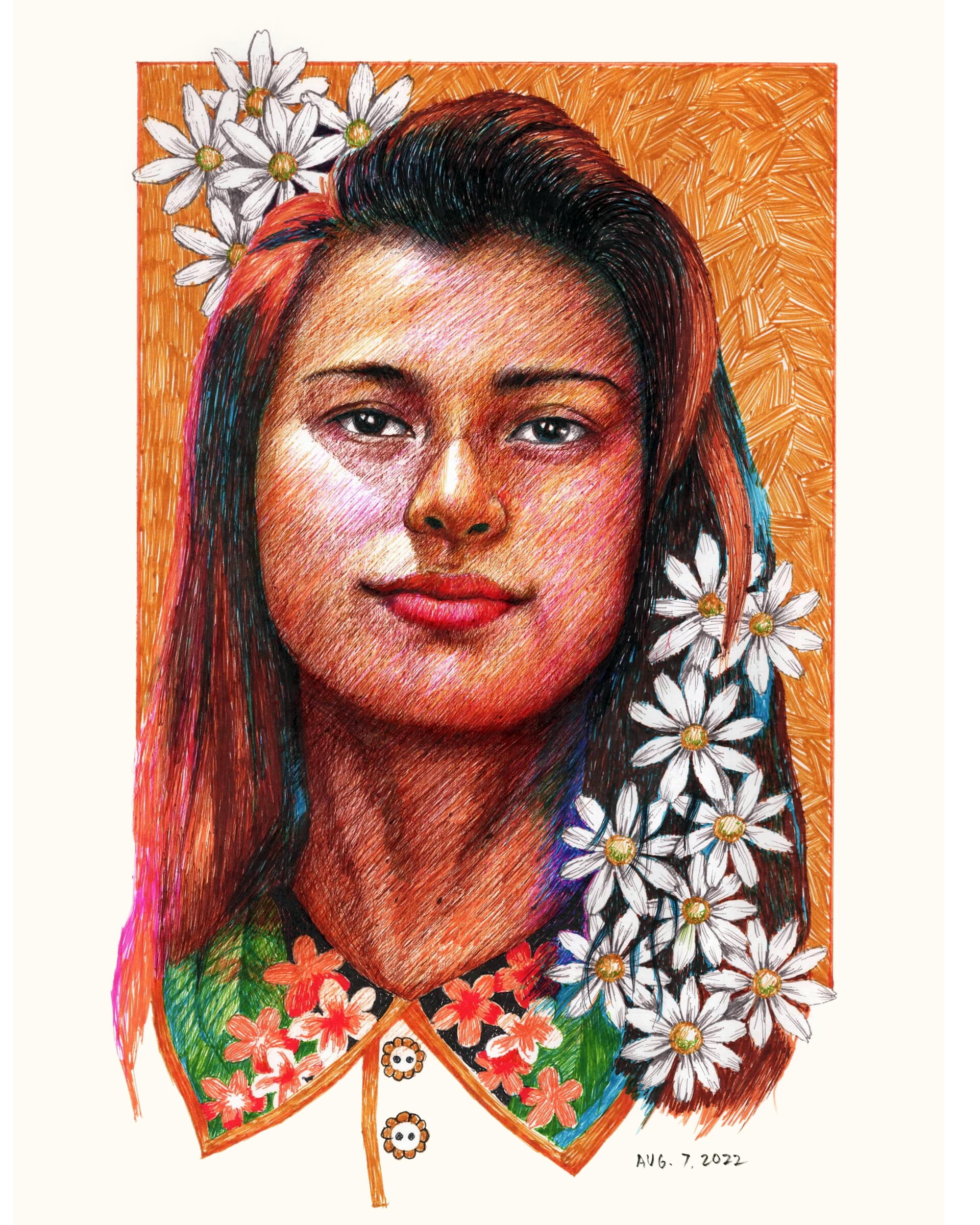 ArtStation - PEN & INK (COLORED) portrait illustration (Filipina model)