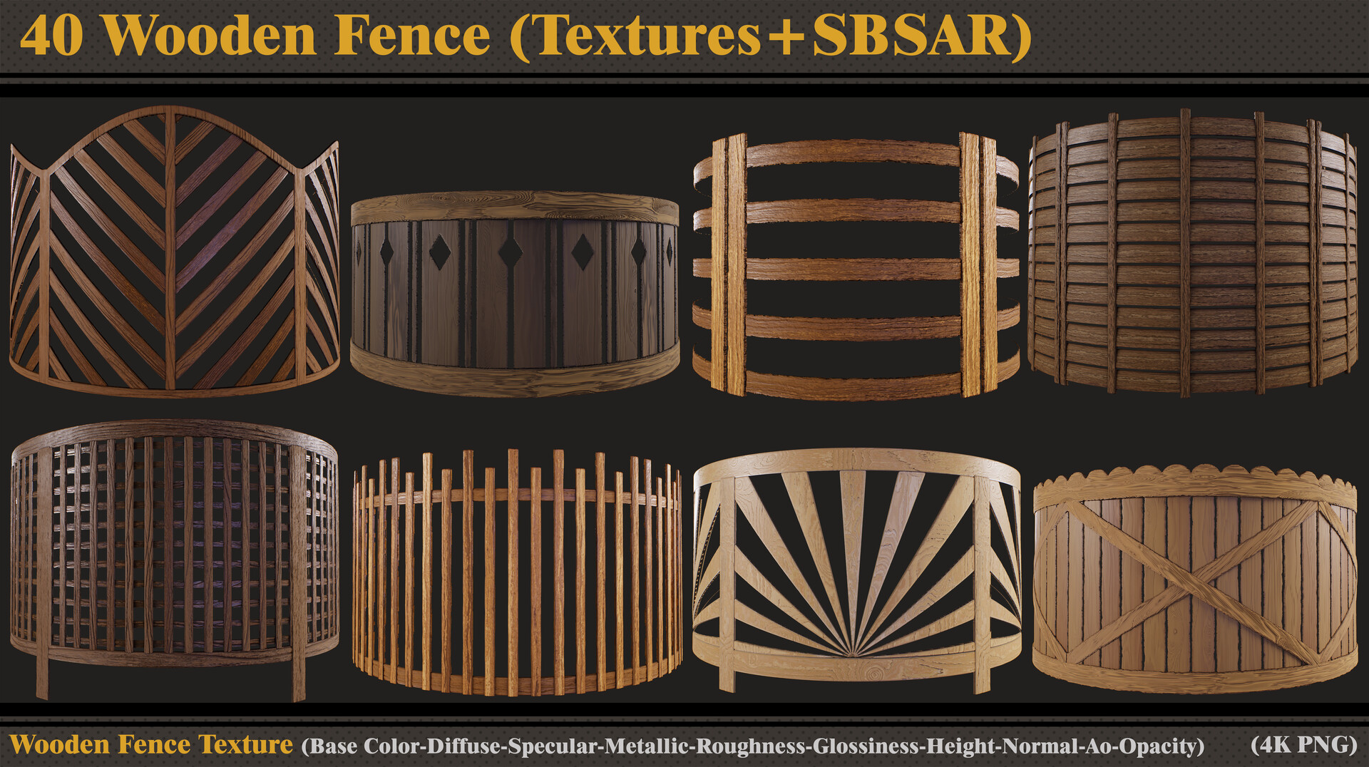 Zahra.3D - 40 Wooden Fence (Textures + SBSAR)