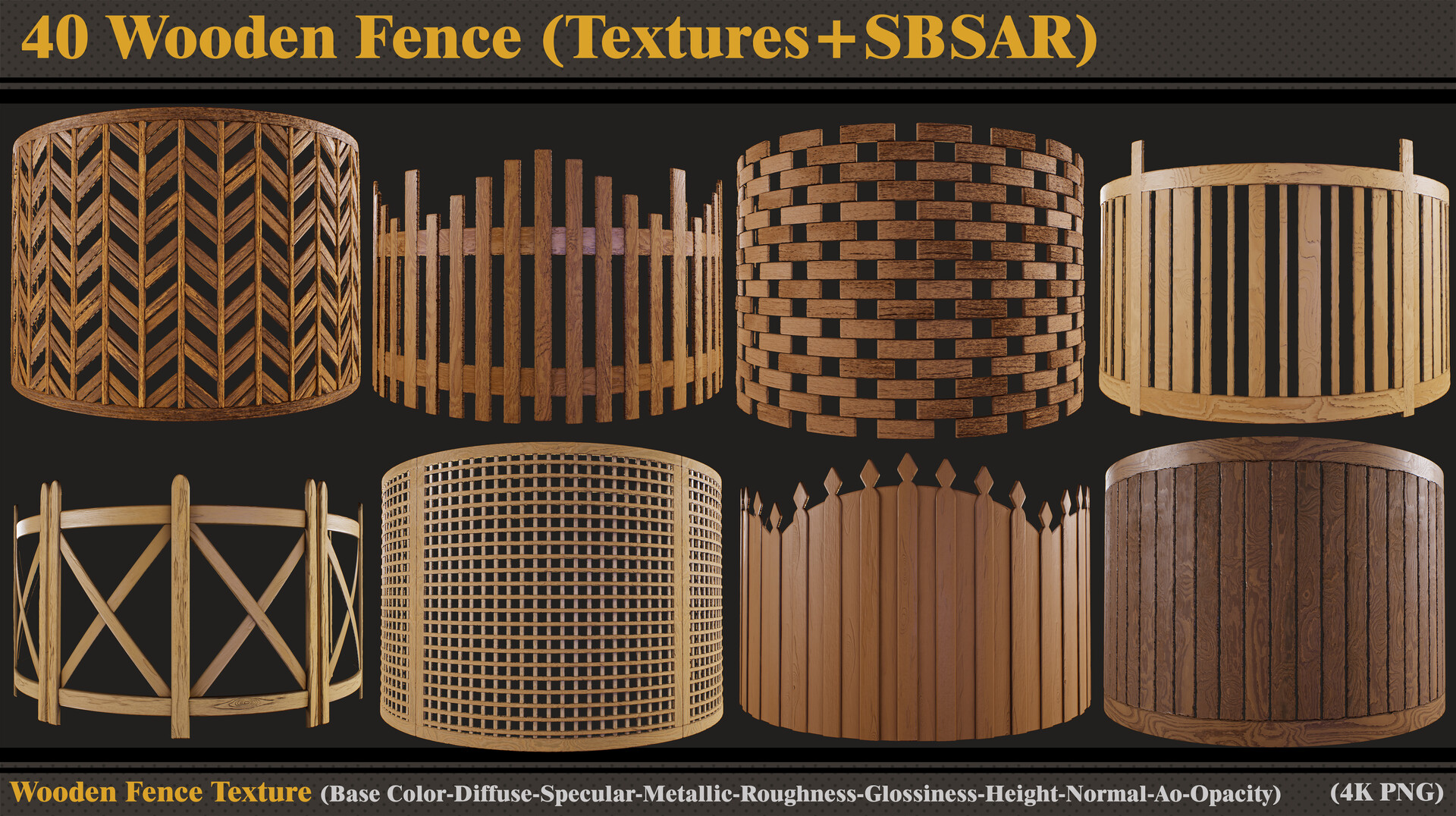 Zahra.3D - 40 Wooden Fence (Textures + SBSAR)